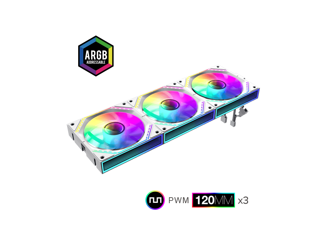 GAMEMAX FN12A-S3I-W, 120mm White frame ARGB Fan x3,120mm Computer case ...