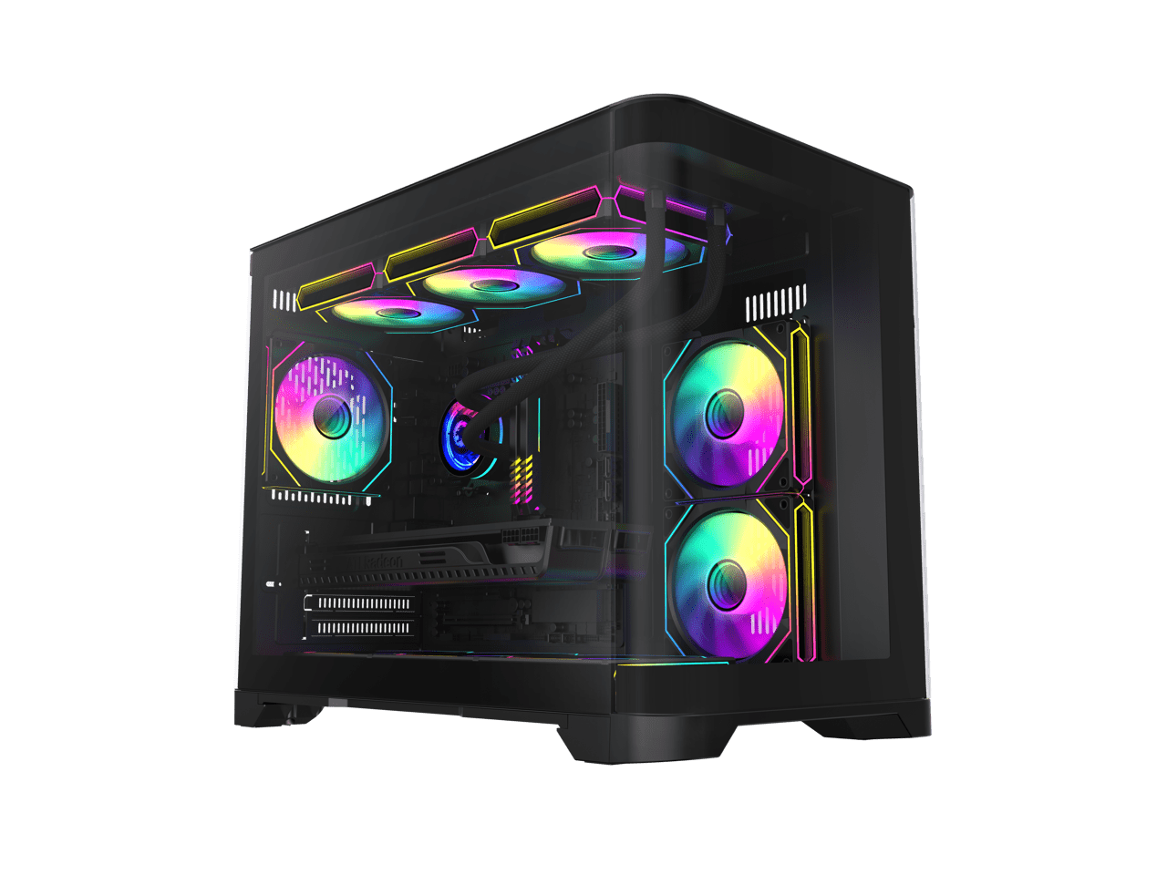 GAMEMAX HYPE- M Black Micro -ATX USB3.0 Front Curve Tempered Glass Computer Case w/3 x ARGB Fans ...