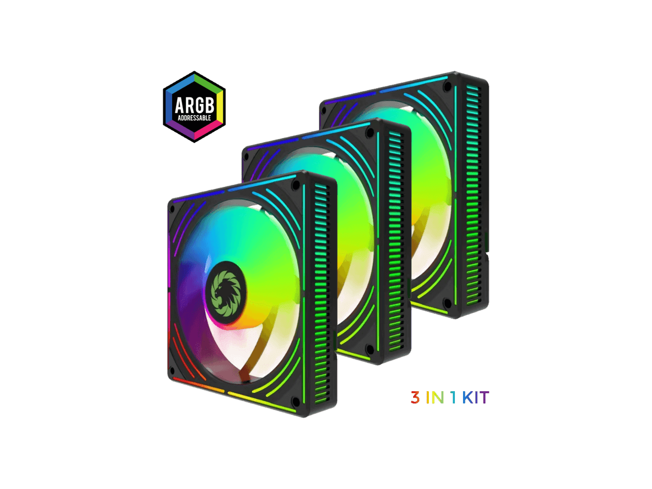 GAMEMAX RA300 BK, 120mm Black frame ARGB Fan 3 in 1 Kit, High ...
