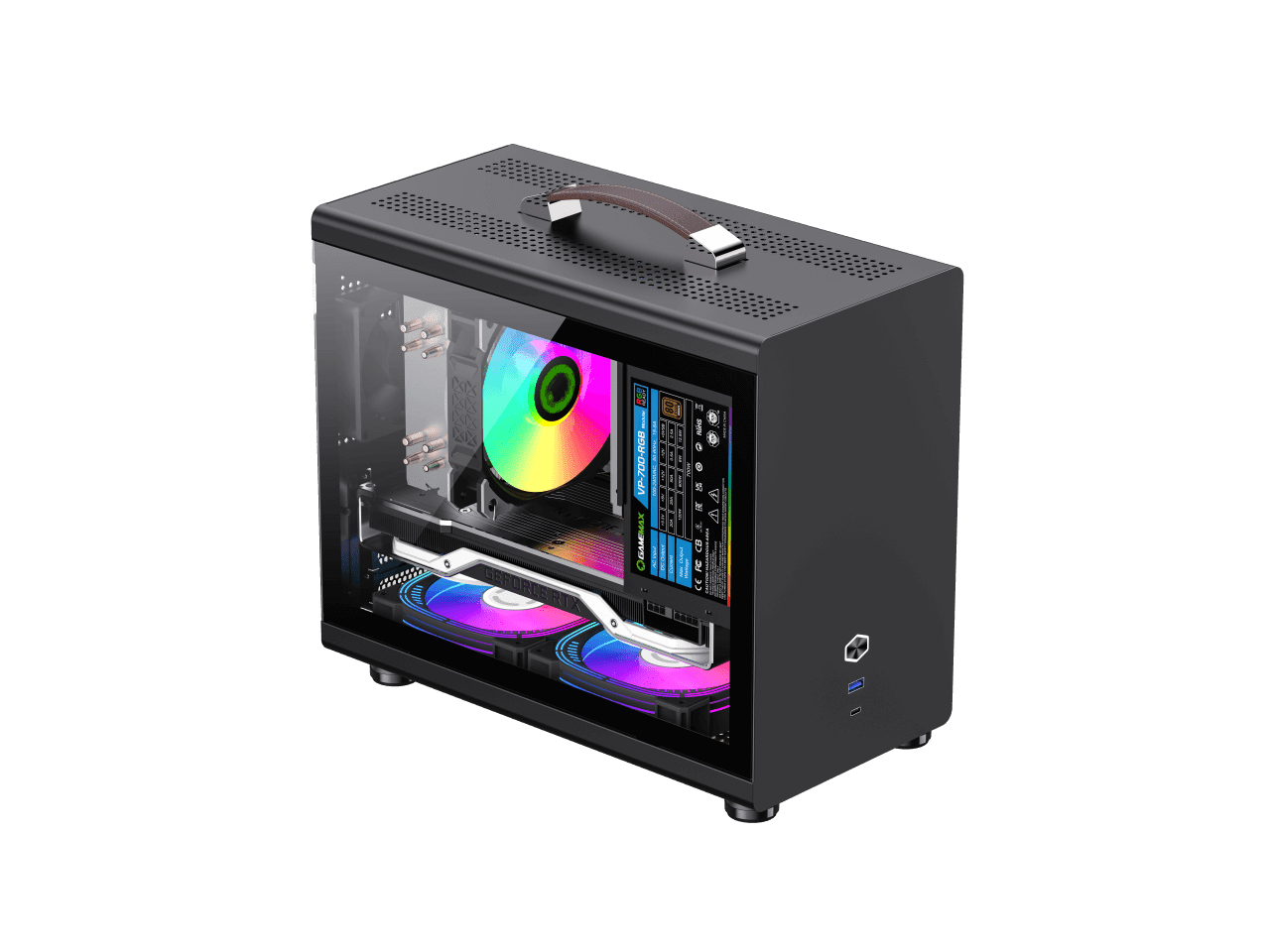 GAMEMAX Spark Black Mini ITX Tempered Glass USB3.0 /Type C Computer PC ...