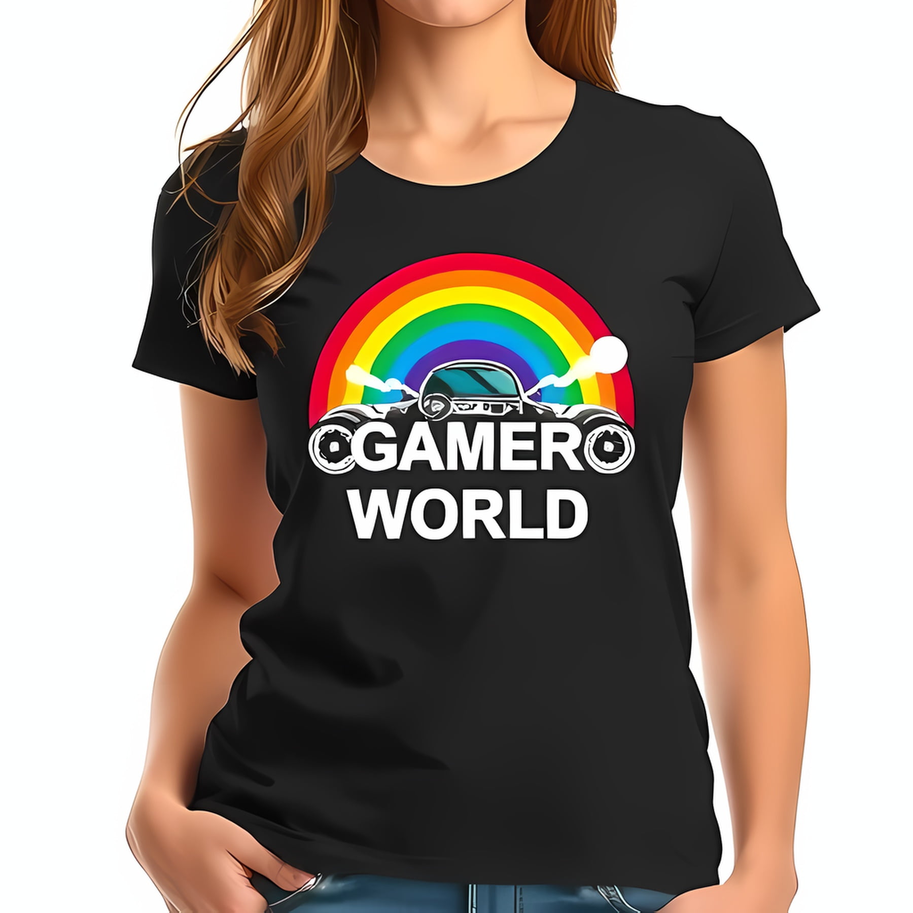 GAMERO WORLD Rainbow Car T-Shirt for Gamers - Casual Relaxed Fit Tee ...