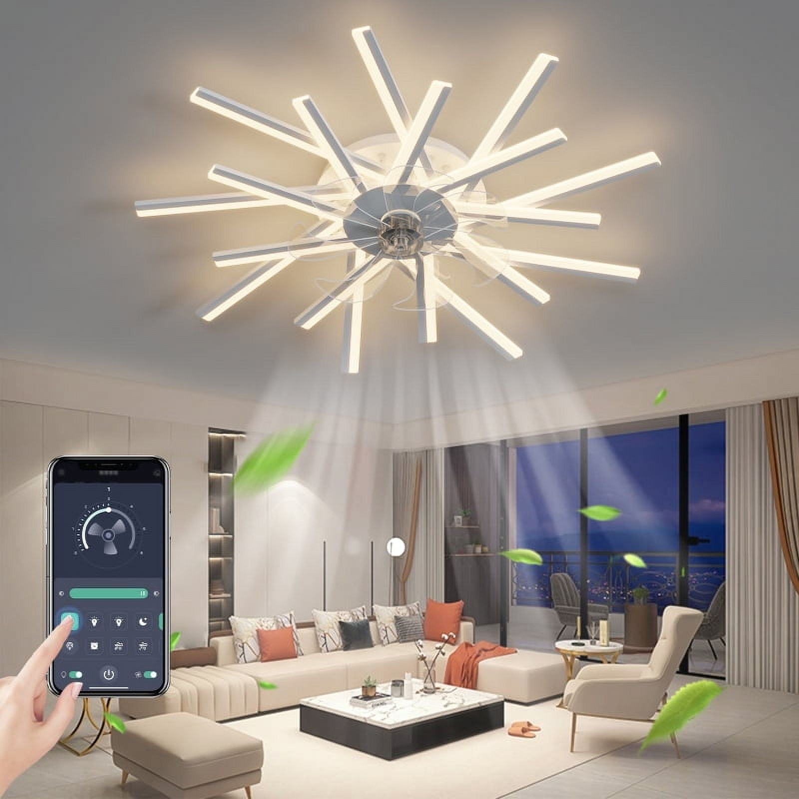 GAMLY 36In Ceiling Fan with Lights Remote Control Dimmable LED,6 Gear ...