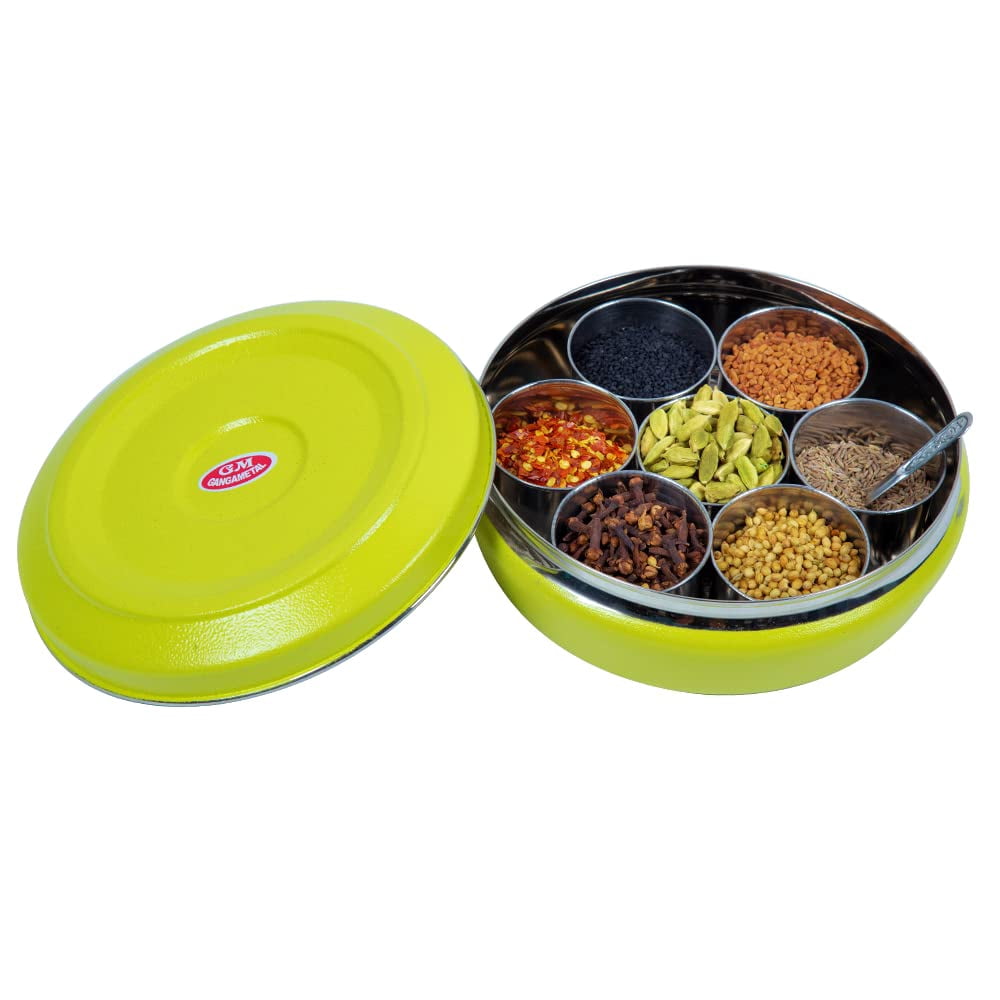 GANGAMETAL Stainless Steel Belly Shape Masala Spice BoxDabbaOrganiser ...