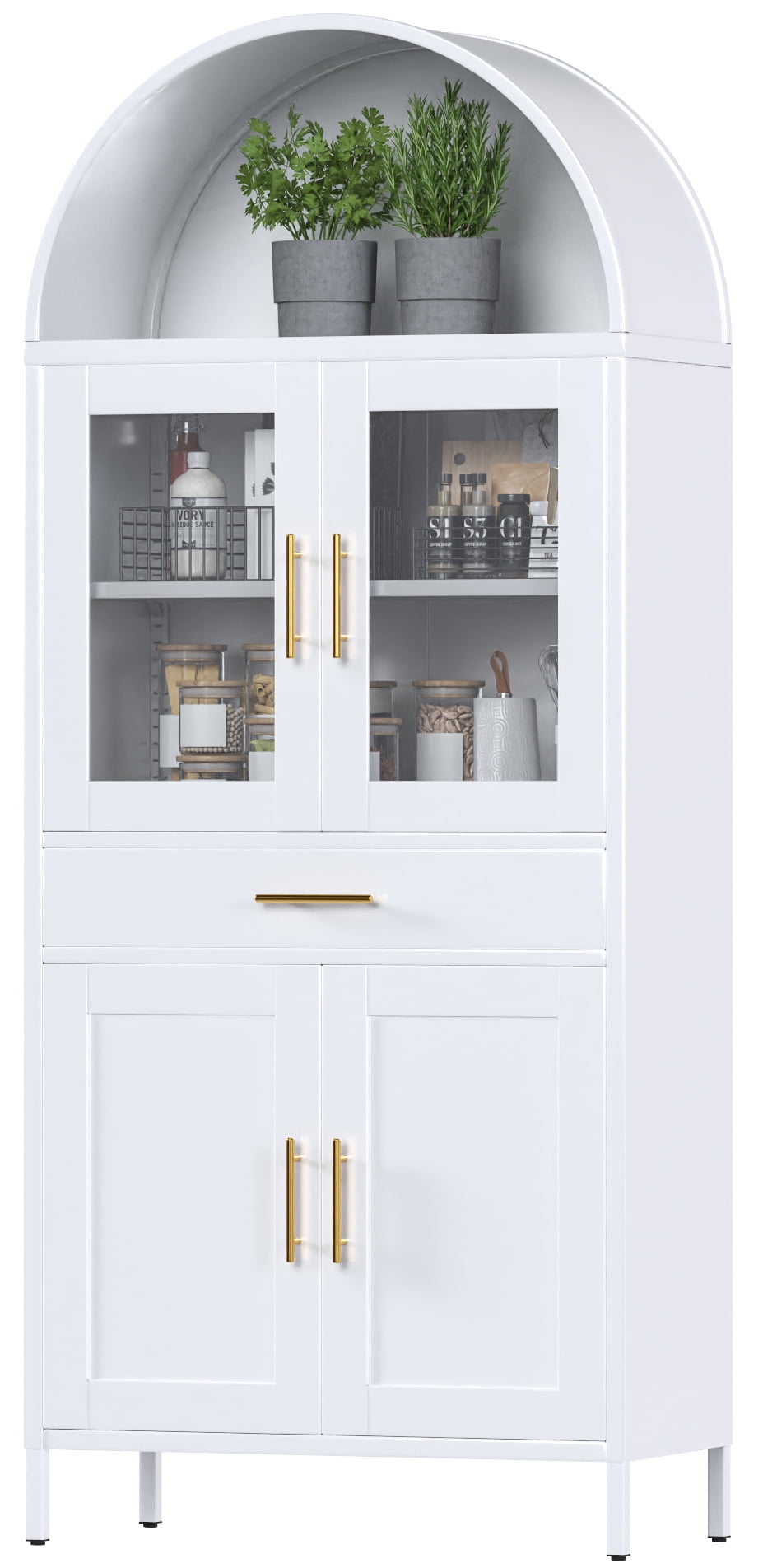 GANGMEI 73" Tal Metal Arched Storage Display Cabinet with One Drawer ...