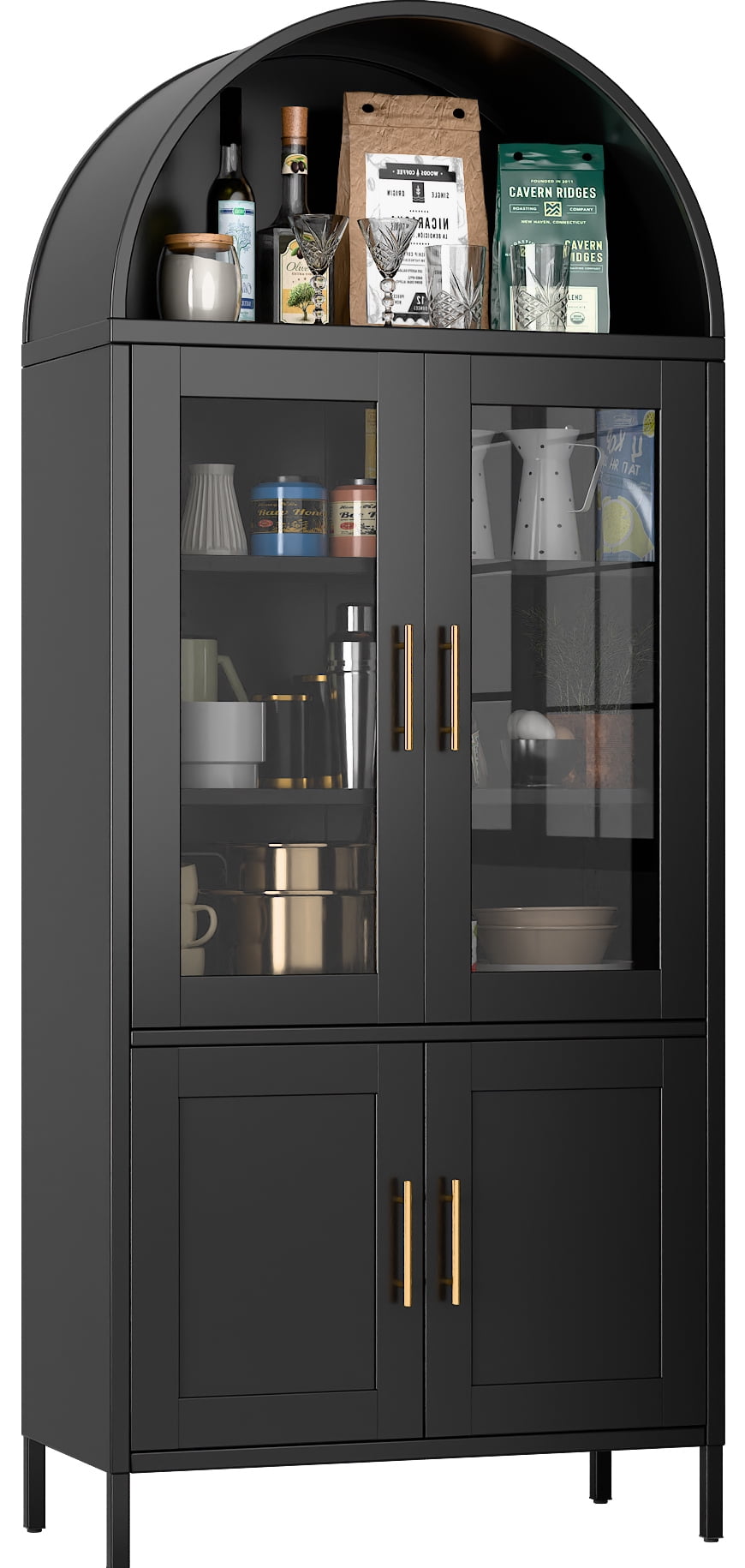 GANGMEI 73" Tall Metal Arched Display Cabinets, Storage Bookcase with ...