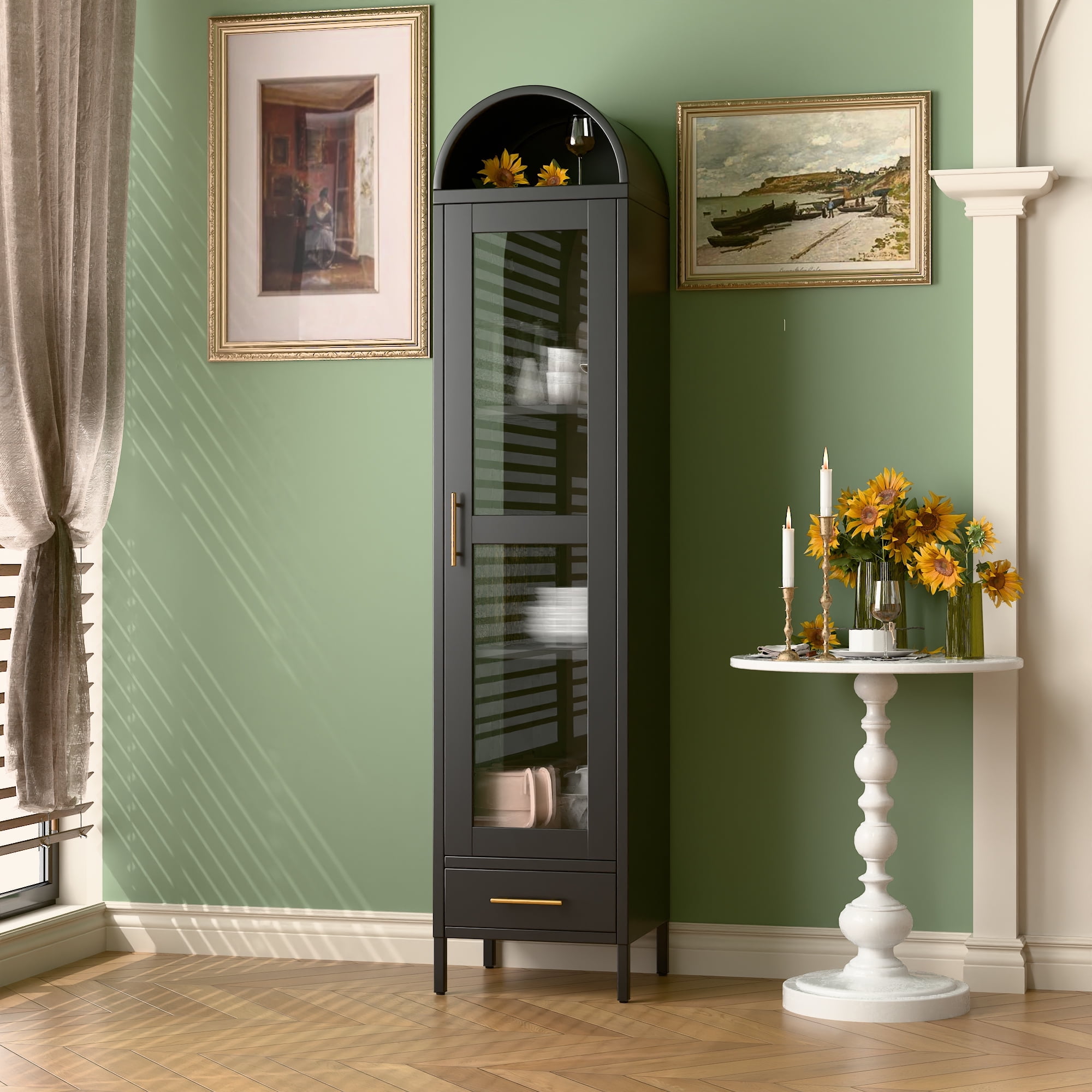 GANGMEI Metal Arched Storage Display Cabinet, Arched Bookcase Cabinets ...