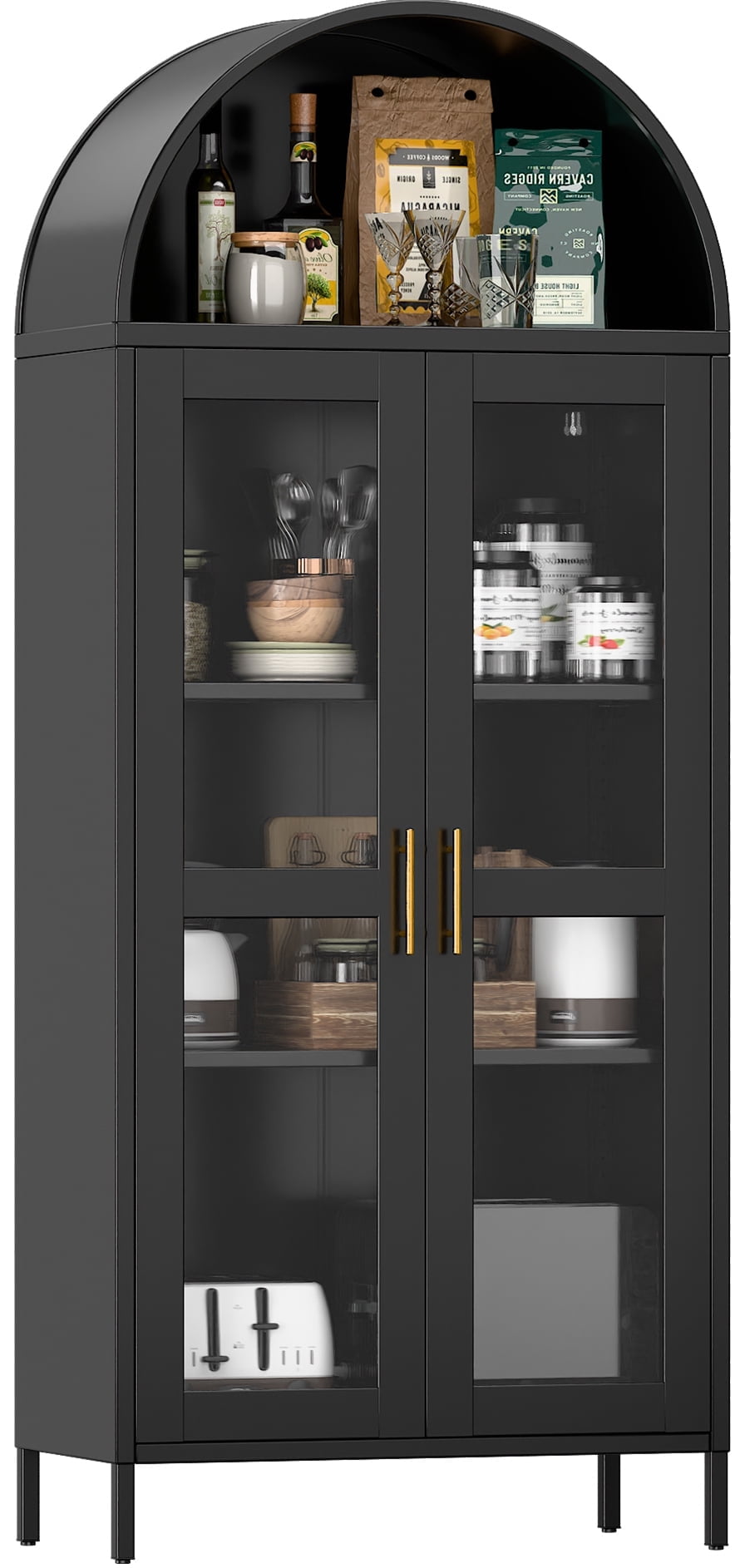 GangMei 73 Inches Metal Arched Display Cabinet with Glass Doors ...