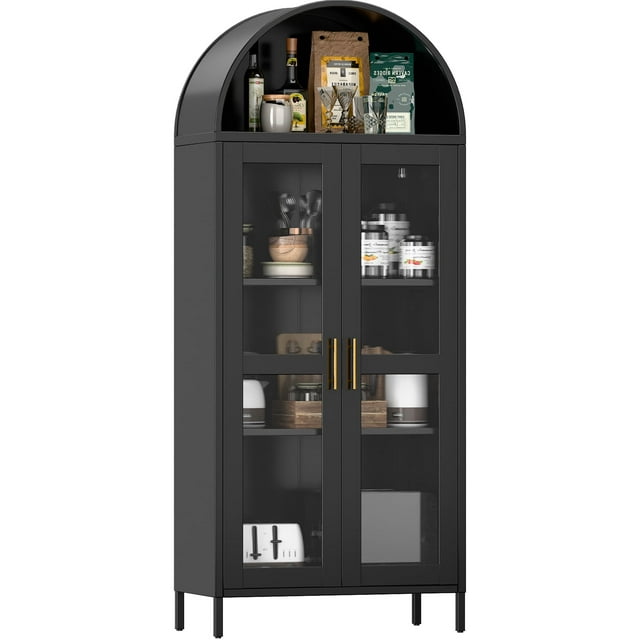 GangMei 73 Inches Metal Arched Display Cabinet with Glass Doors ...