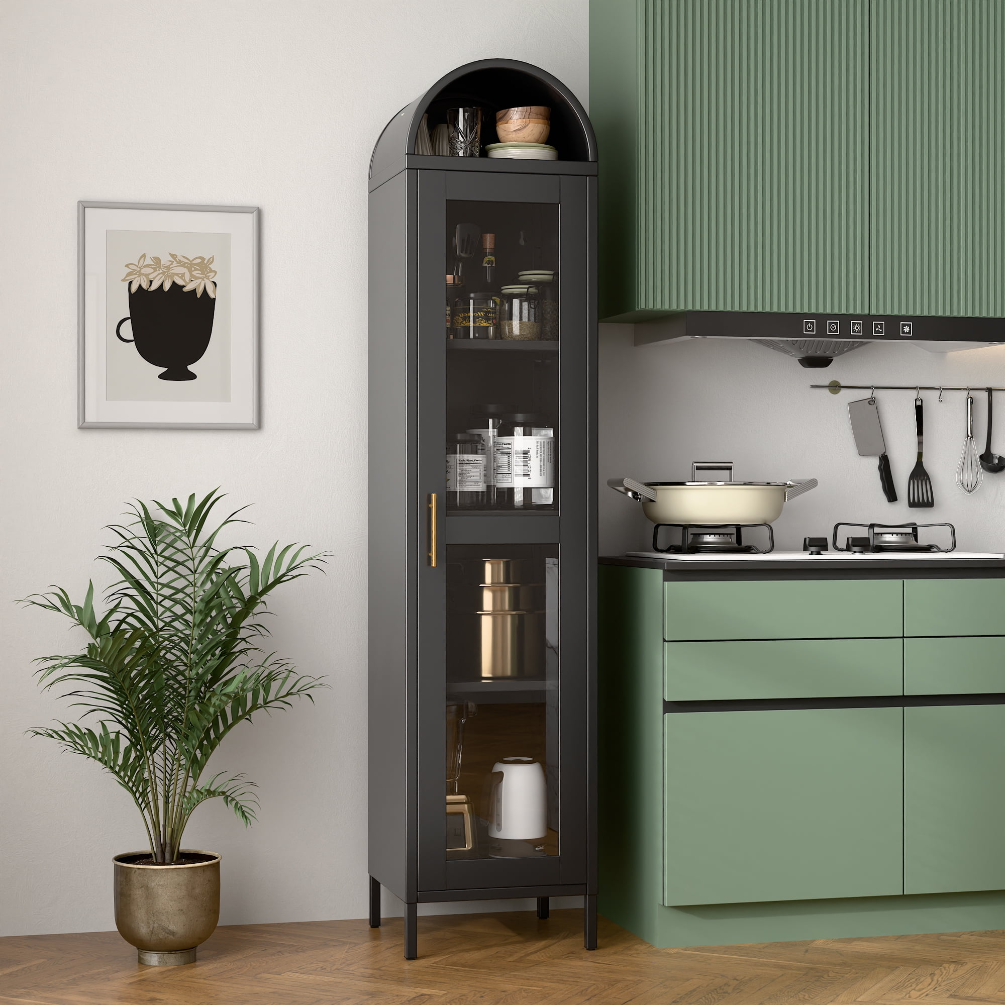 GANGMEI Metal Arched Storage Display Narrow Cabinet, Arched Bookcase ...