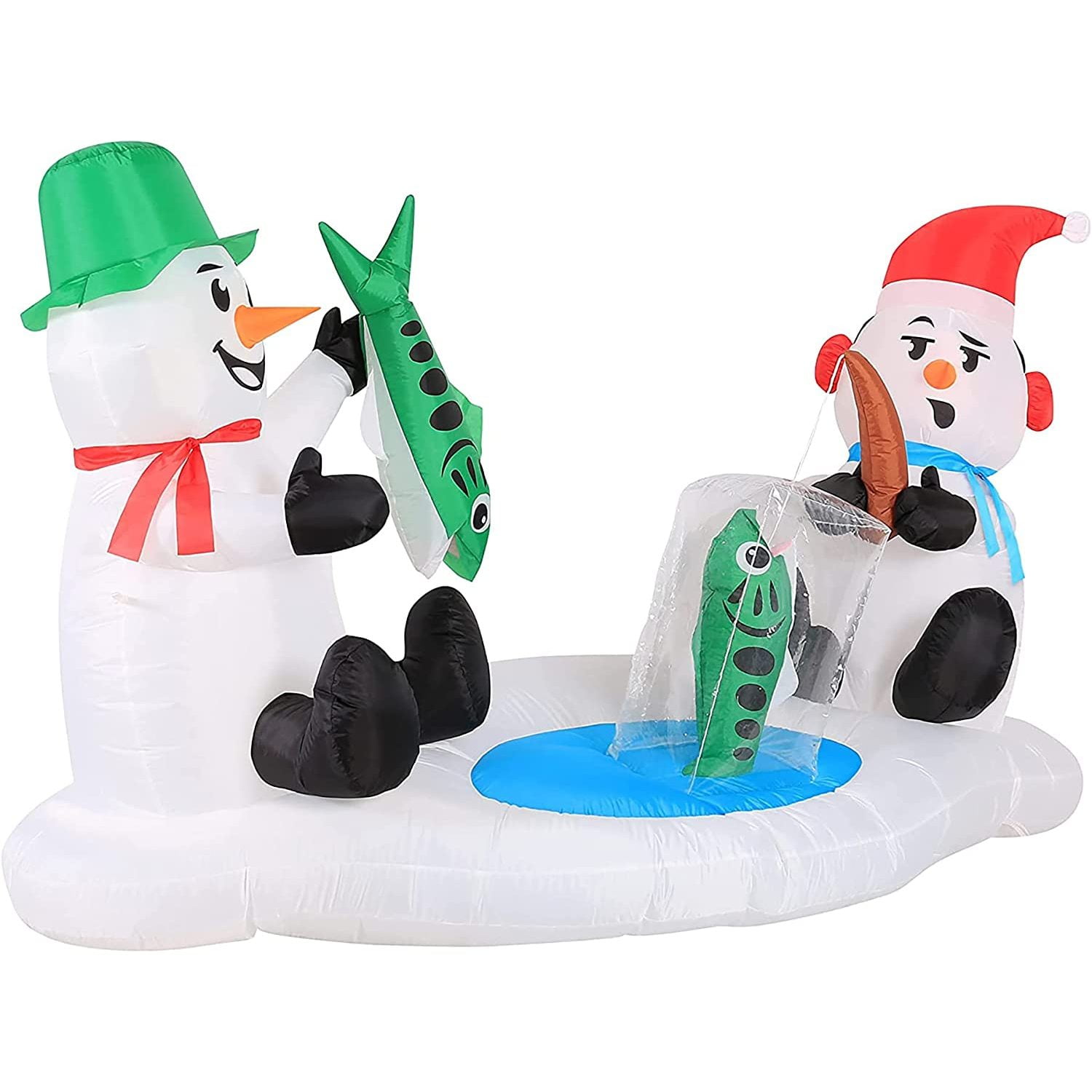GANGXI6 Foot Inflatable Polyester Pre Lit Snowmen Ice Fishing with ...