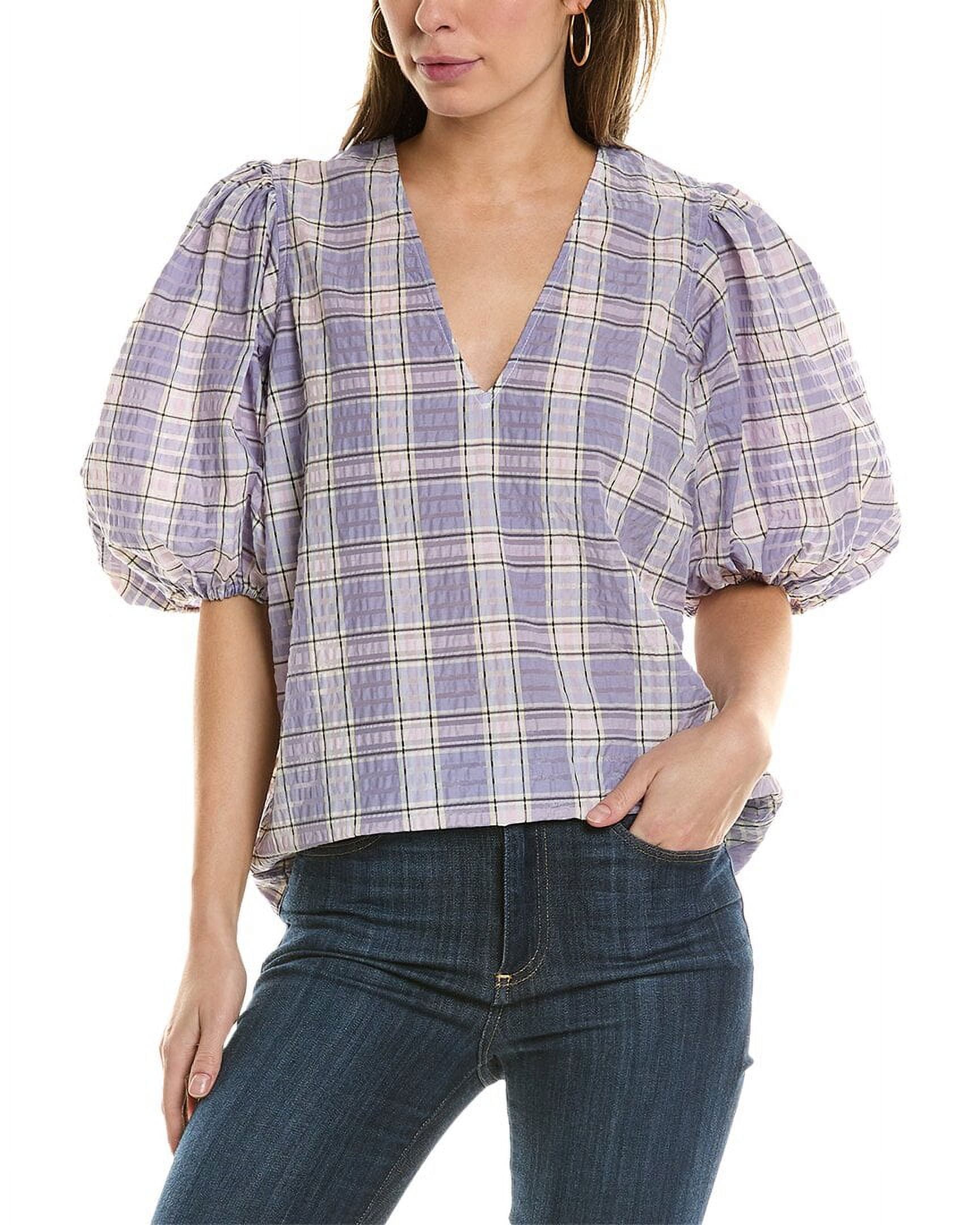 GANNI womens Seersucker Blouse, 42, Purple - Walmart.com