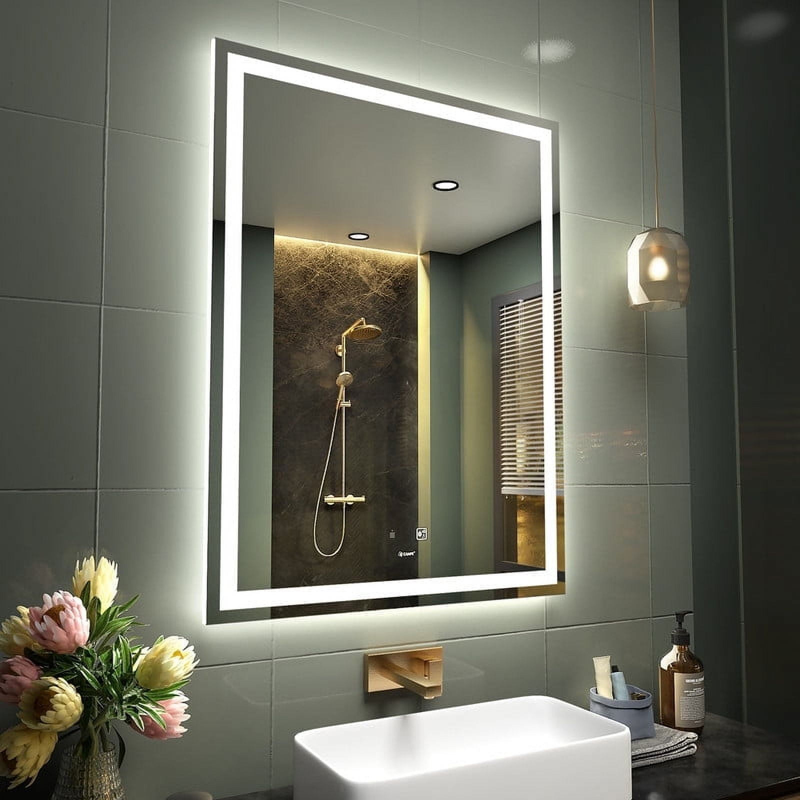 GANPE 24 x 32 inch LED Bathroom Mirror, Hand Wave Induction Vanity ...
