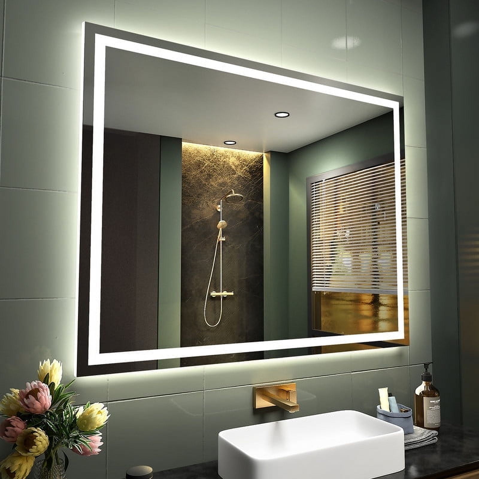GANPE 32 x 40 inch LED Bathroom Mirror, Hand Wave Induction Vanity ...