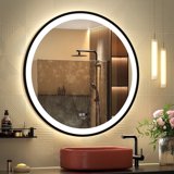 GANPE LED Sensor Mirror, 24 inch Round Wall Mounted Mirror with Lights ...