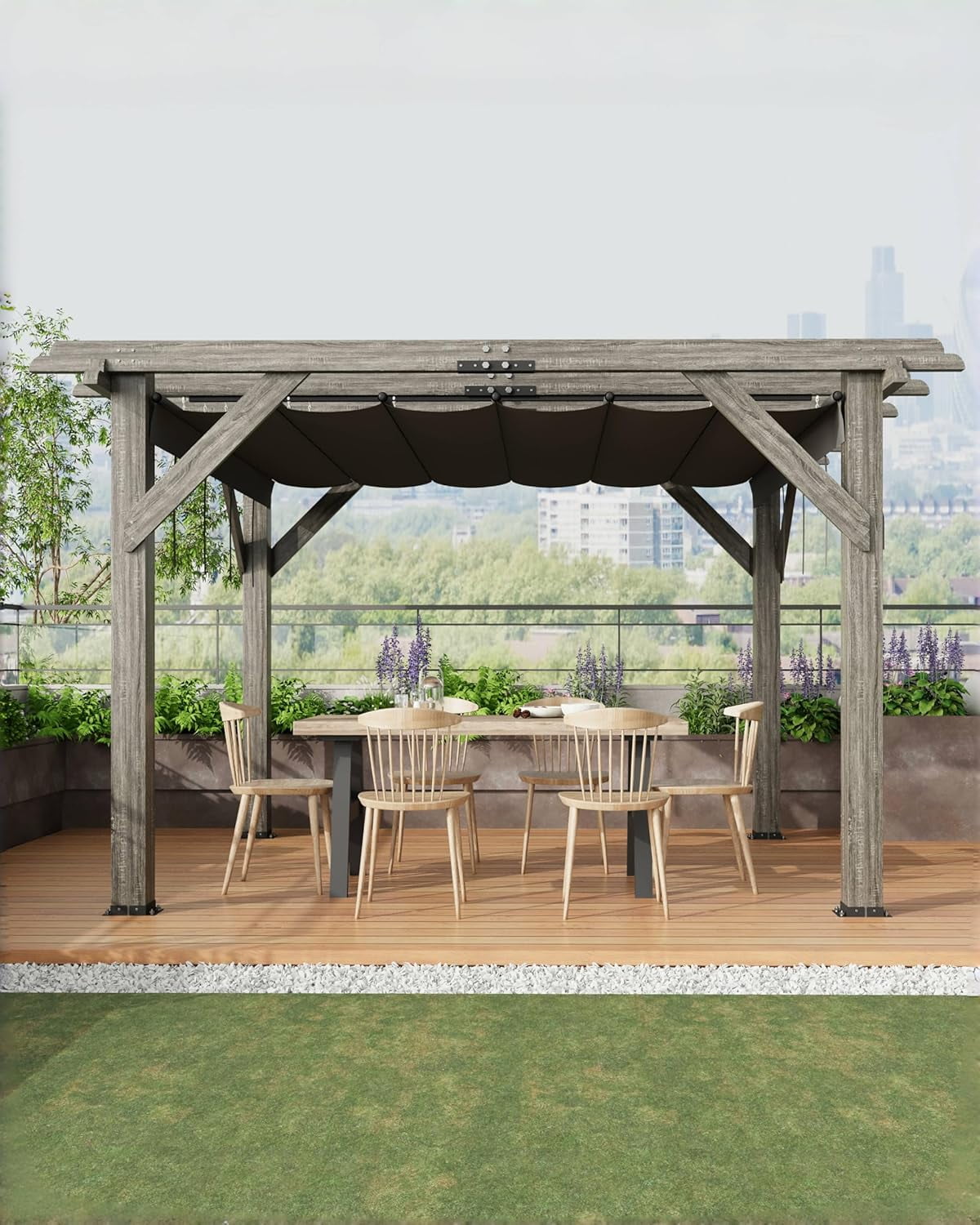 GAOMON 10'X12' Cedar Wood Pergola with Retractable Shade Canopy ...