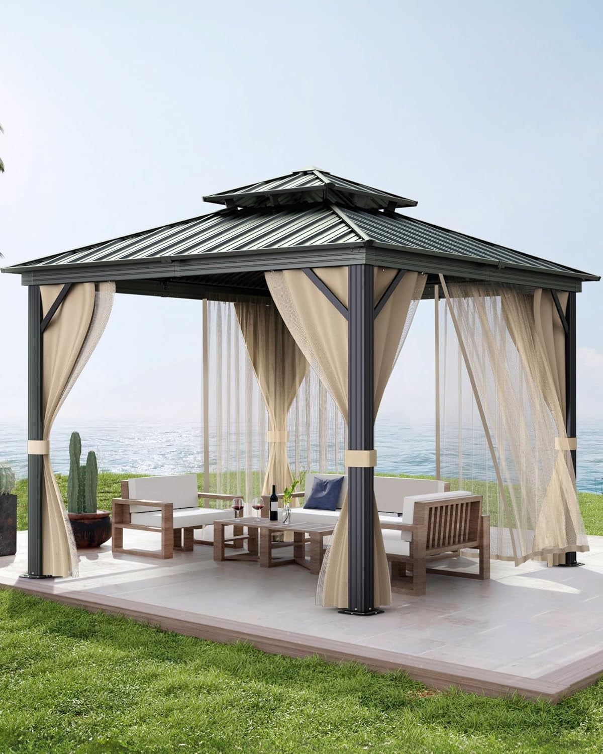GAOMON 10' x 10' Gazebo for All Weather with Double Metal Roof ...