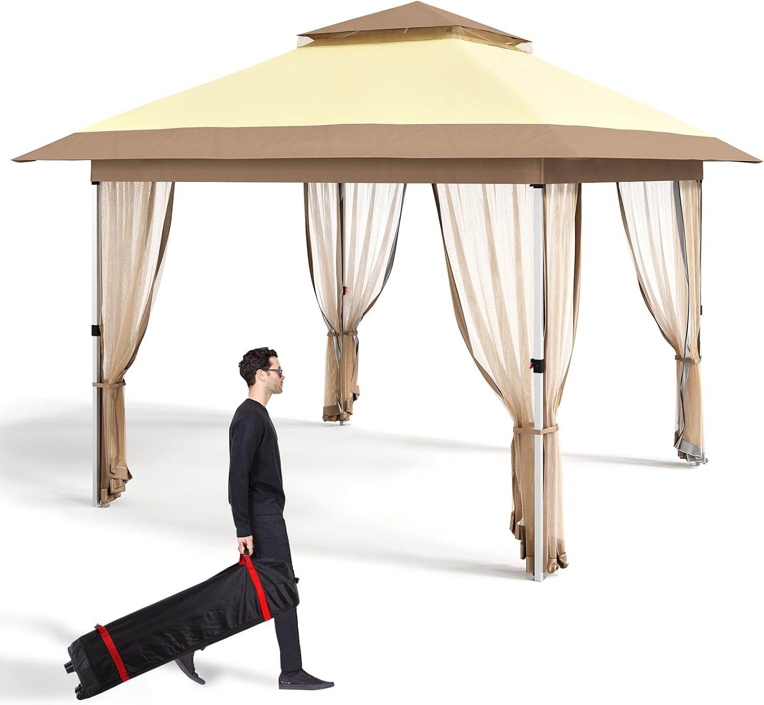 GAOMON 11 x 11 ft Outdoor Patio Gazebo with Ventilated Double Roof and ...