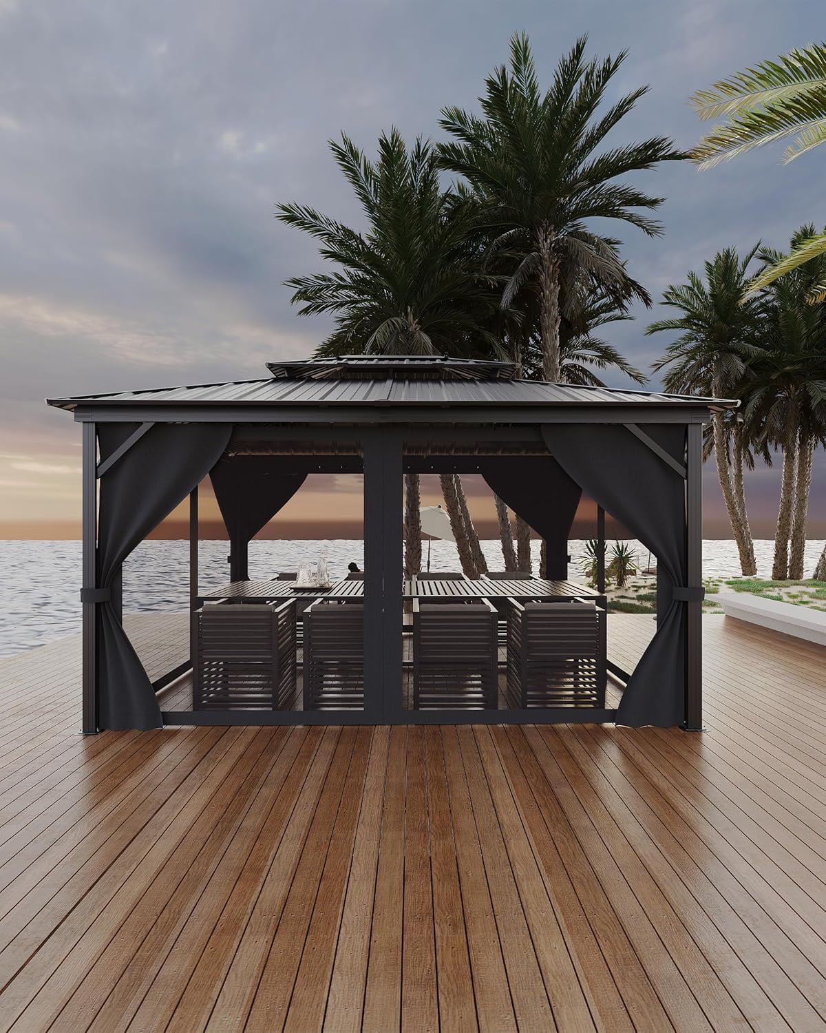 GAOMON 12x14 ft Hardtop Gazebo, Double Galvanized Steel Roof, Aluminum ...