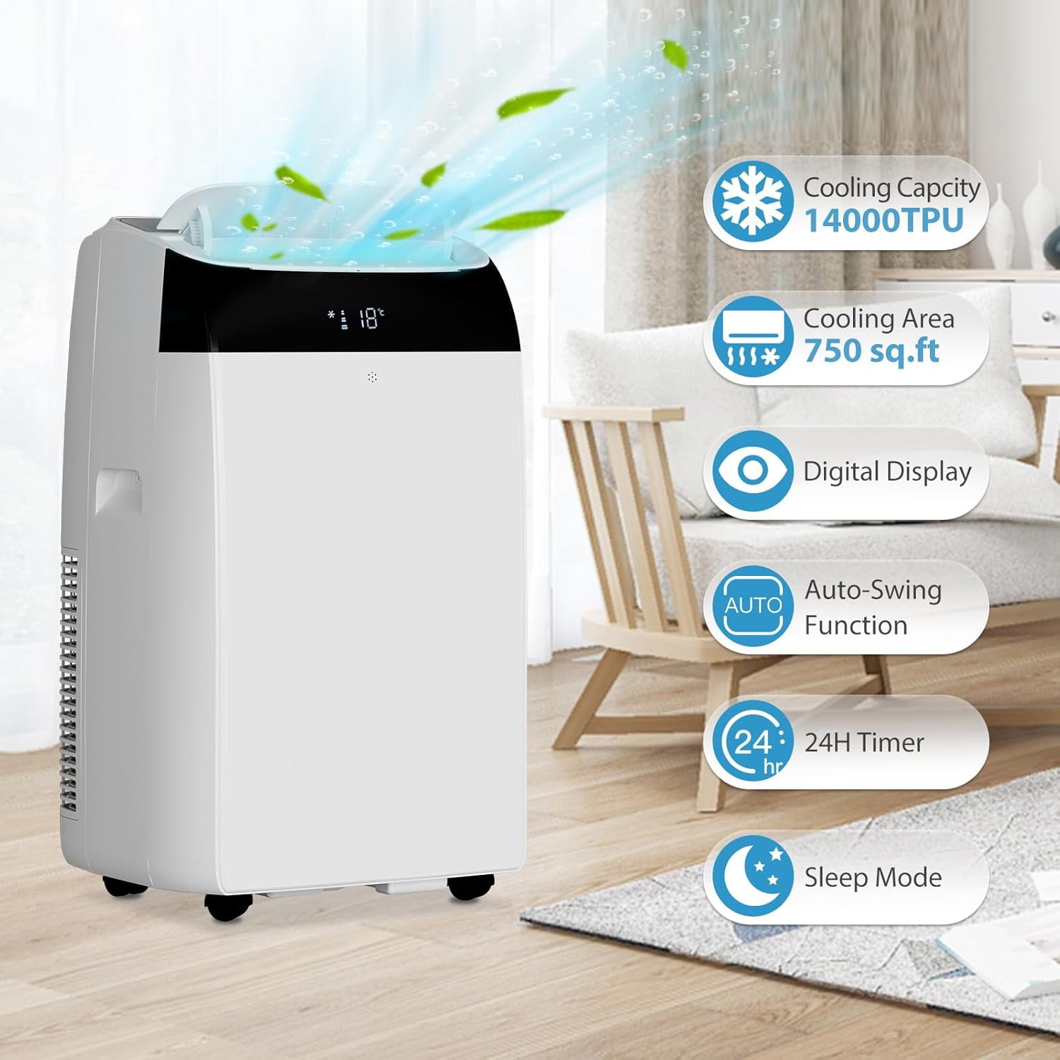 GAOMON 14000 BTU Portable Air Conditioner, 3-In-1 Cool, Fan, Dehumidify ...