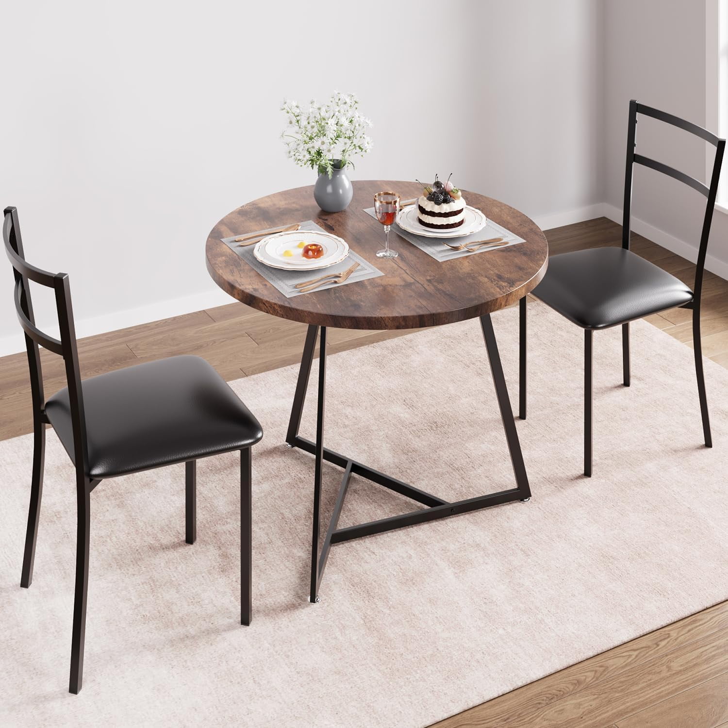 GAOMON 3-Piece Round Dining Table Set for 2, Marble Kitchen Table and ...