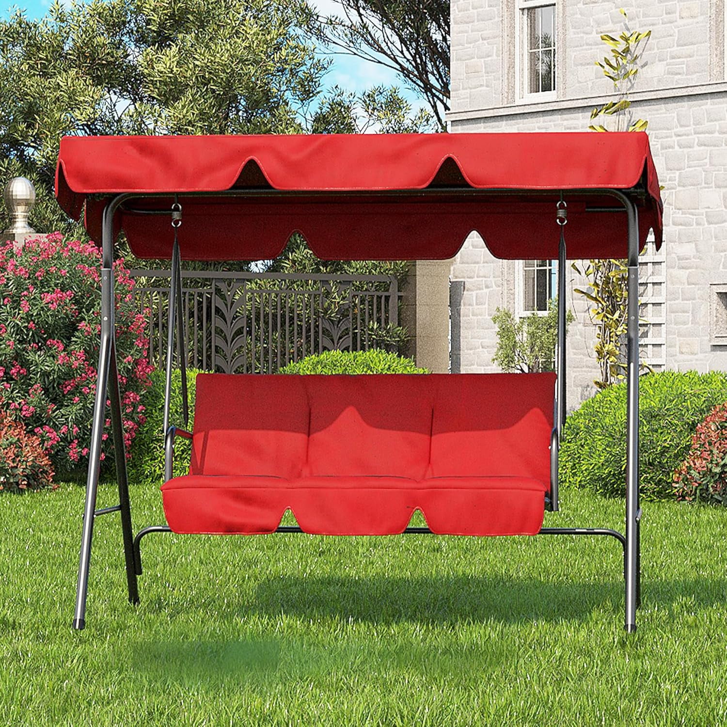 GAOMON 3 Seater Outdoor Swing Chair With Adjustable Canopy, Paito Swing ...