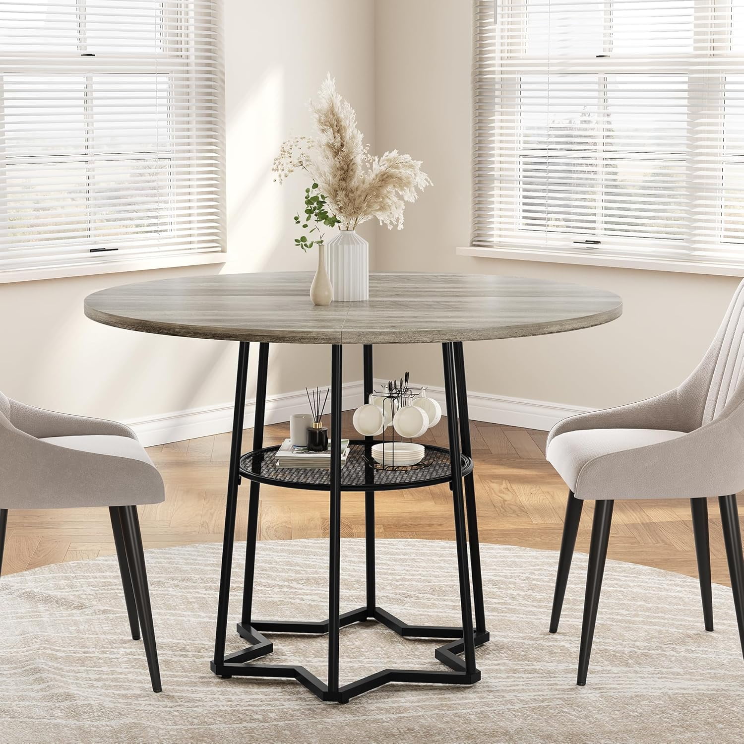 GAOMON 38.6" Round Dining Table with Storage,Wood Round Dining Table ...