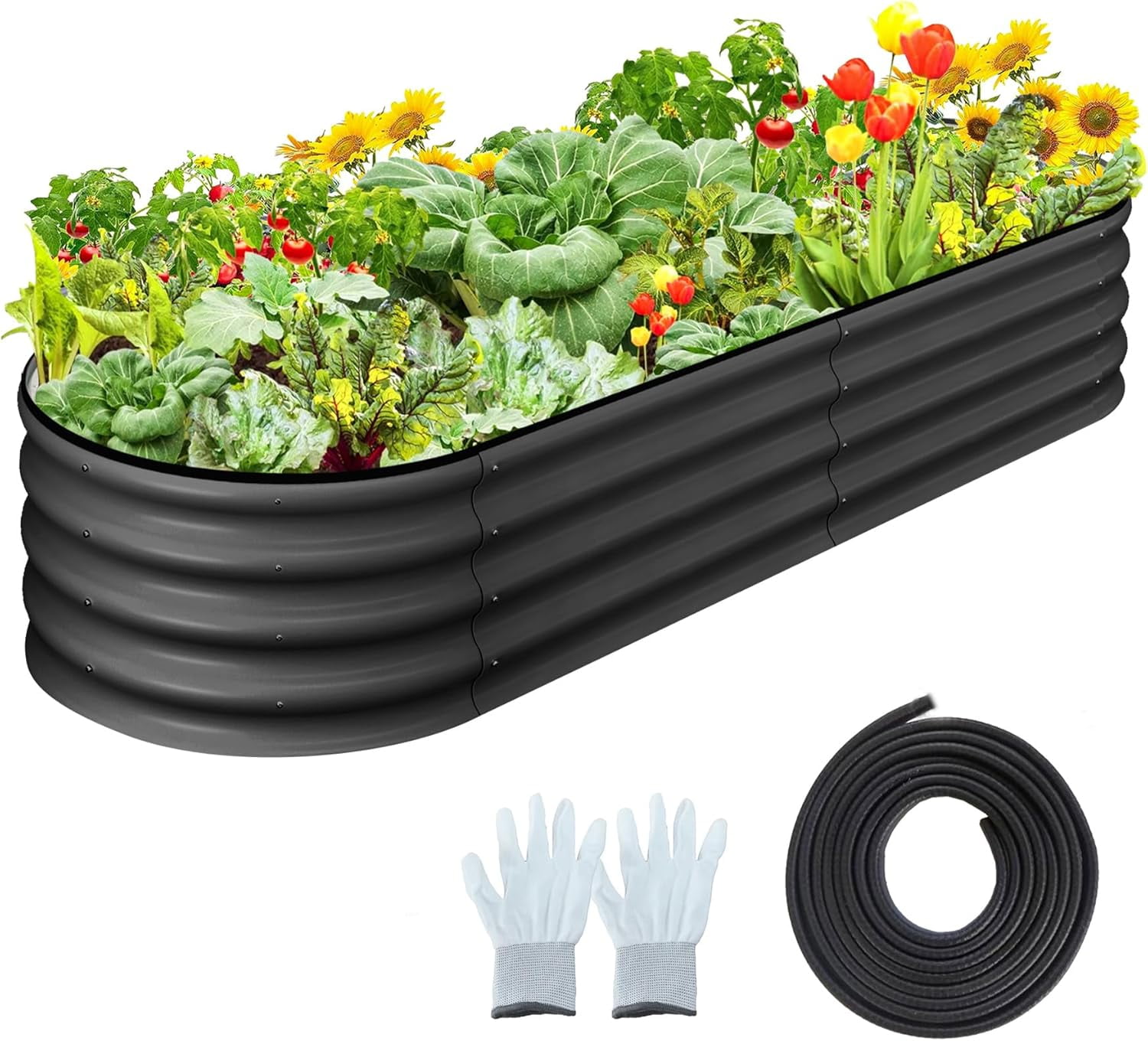 GAOMON 4.5x2x2ft Oval Raised Garden Bed, 2 Pcs Galvanized Raised Beds ...