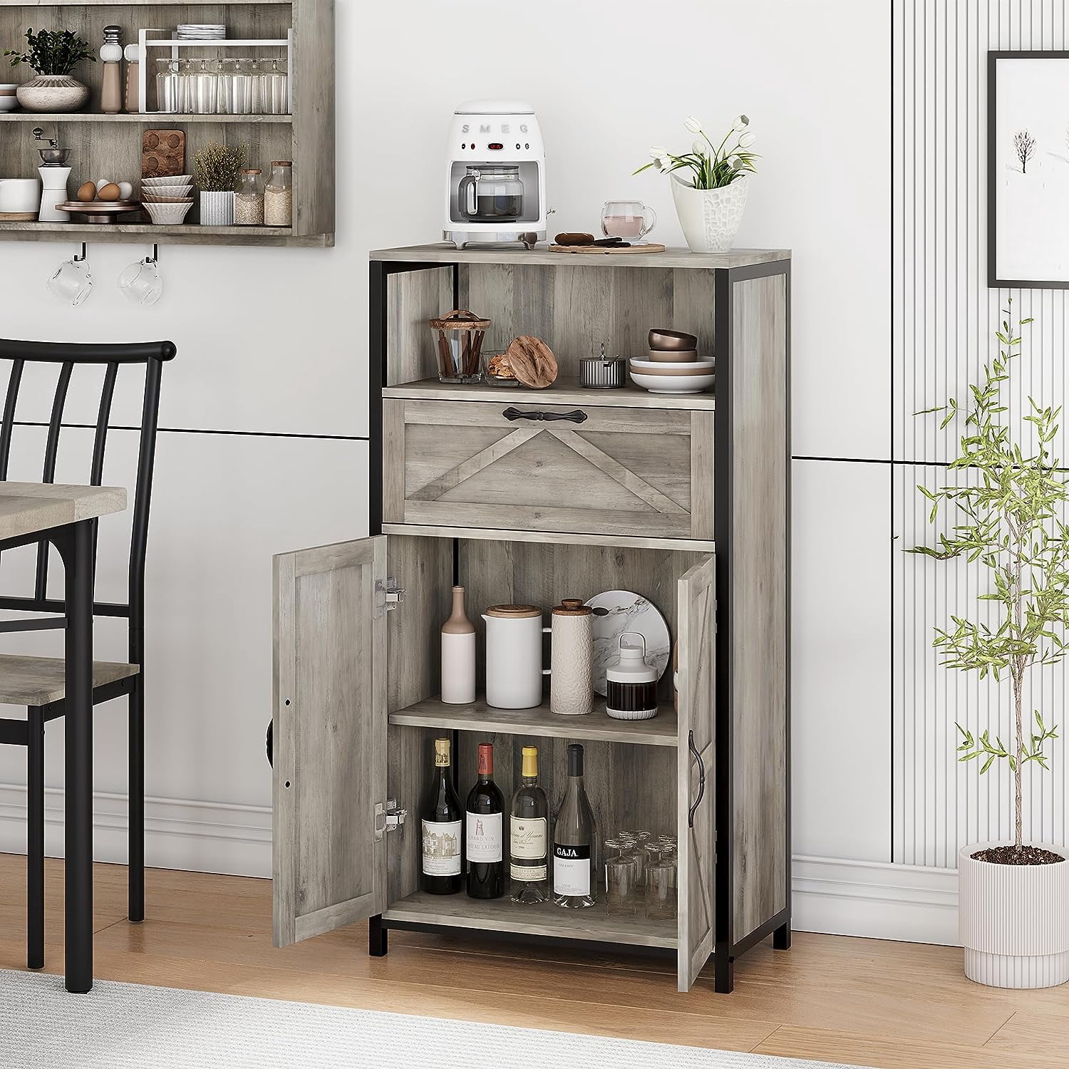 GAOMON 43"H Grey Buffet Cabinet with Drawer, Kitchen Sideboard Storage ...