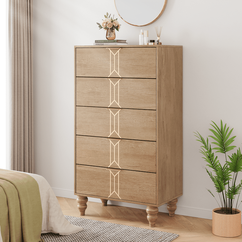 GAOMON 5 Drawer Dresser, Modern Drawers for Bedroom , Wood Storage ...