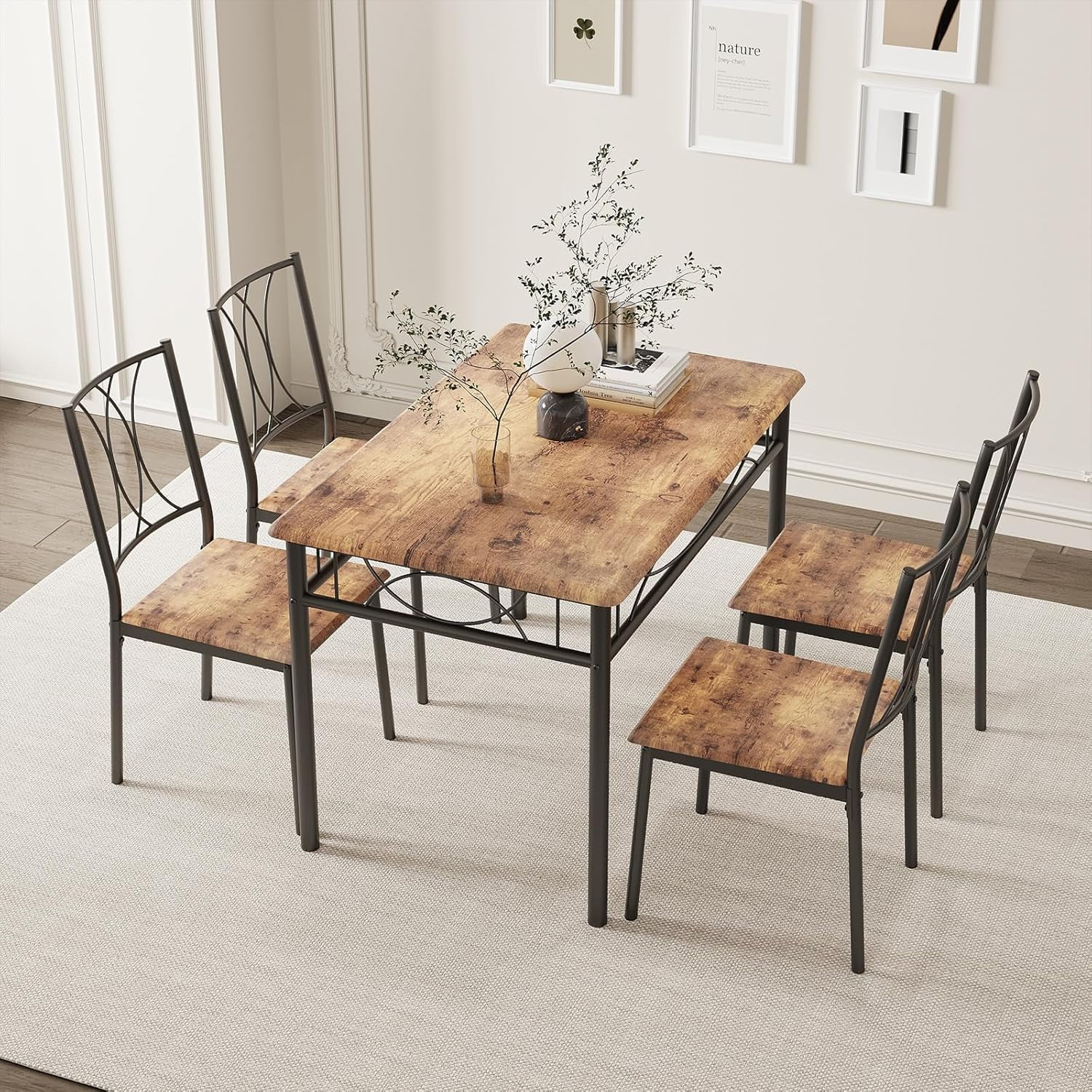 GAOMON 5-Piece Kitchen Table Chairs Set for 4 - Wood Rectangular Dining ...