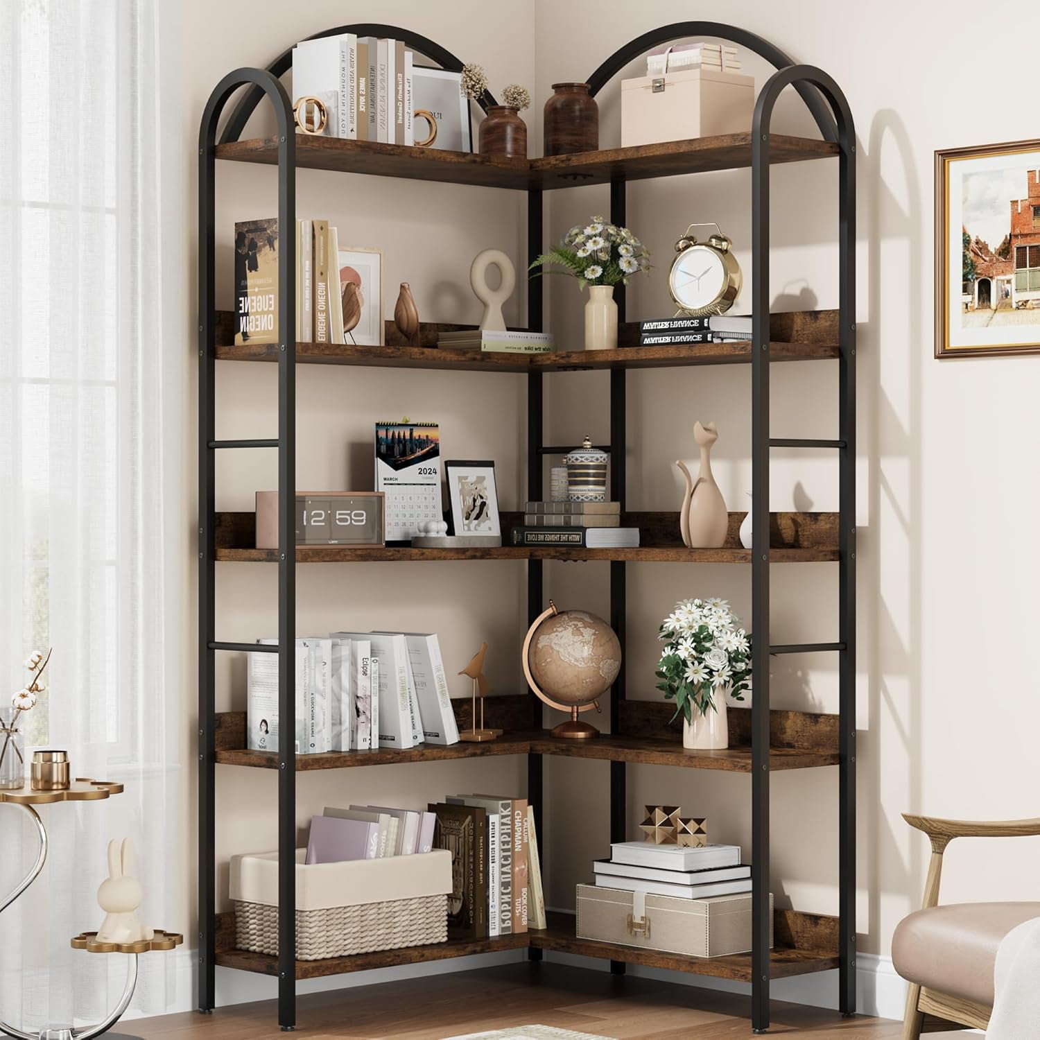 GAOMON 5-Tier Arched Bookshelf Bookcase with Open Shelves, 68” Tall ...