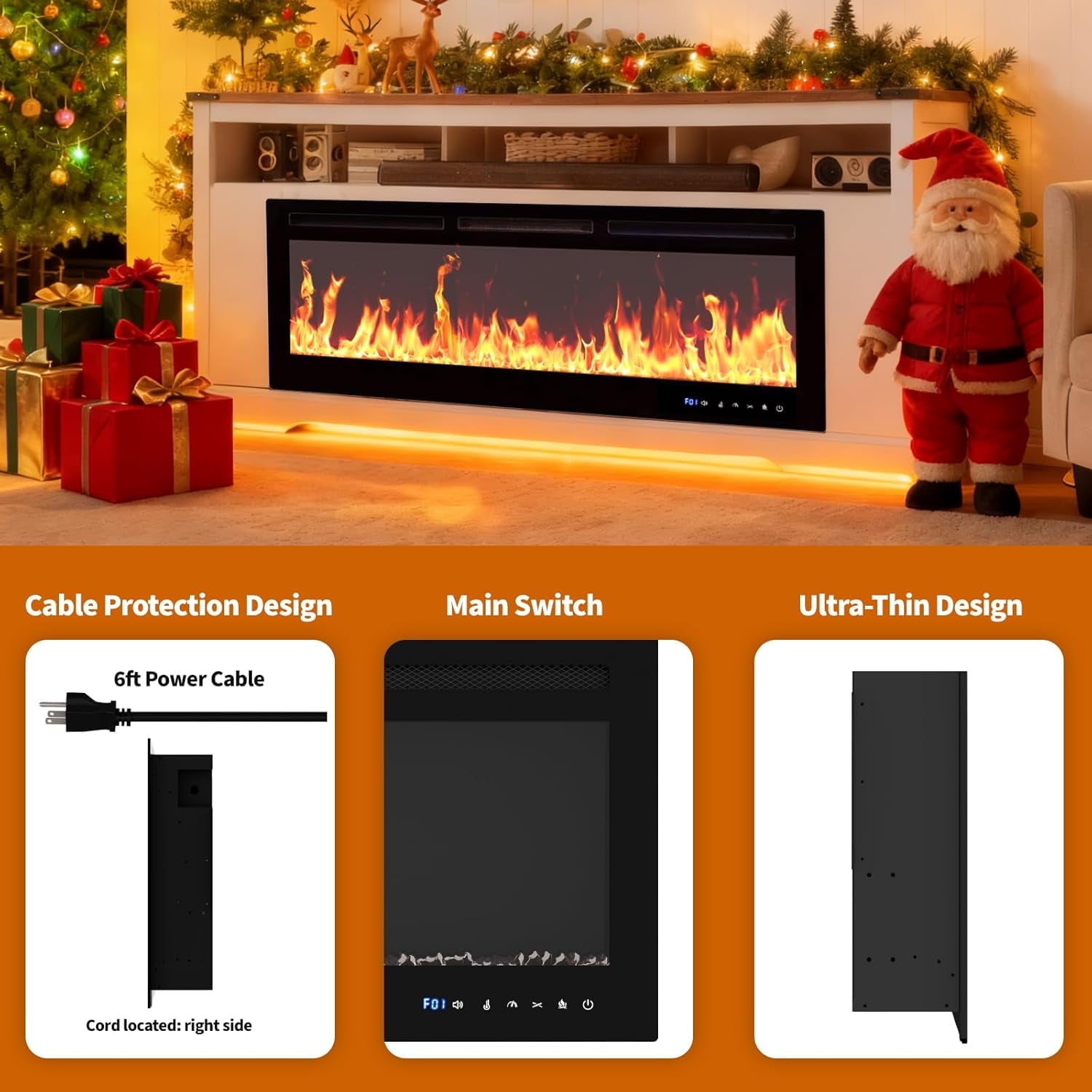 GAOMON 50" Electric Fireplace, Recessed and Wall Mounted, WiFi, Alexa ...
