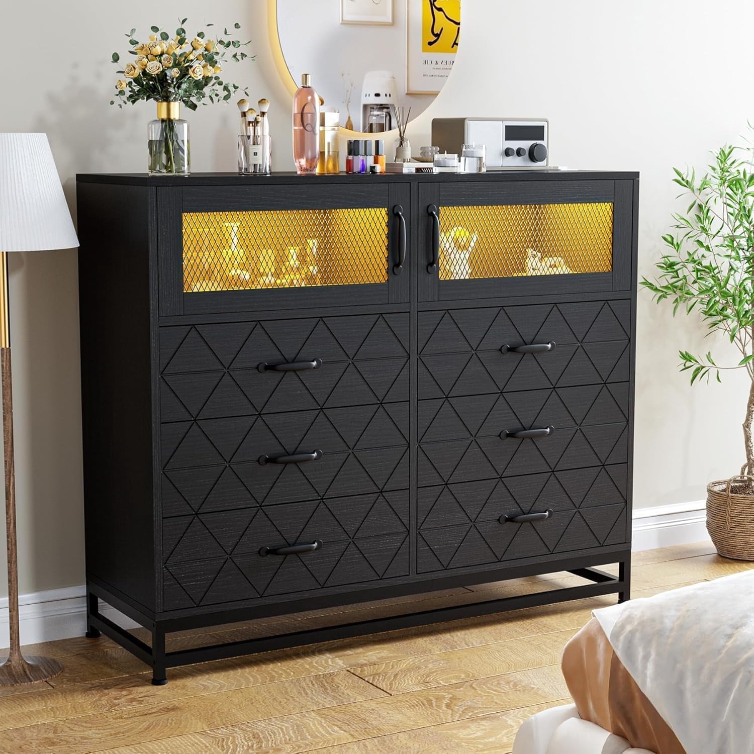 GAOMON 6 Dresser Storage Cabinet With 2 Wire Mesh Doors, Dresser With ...
