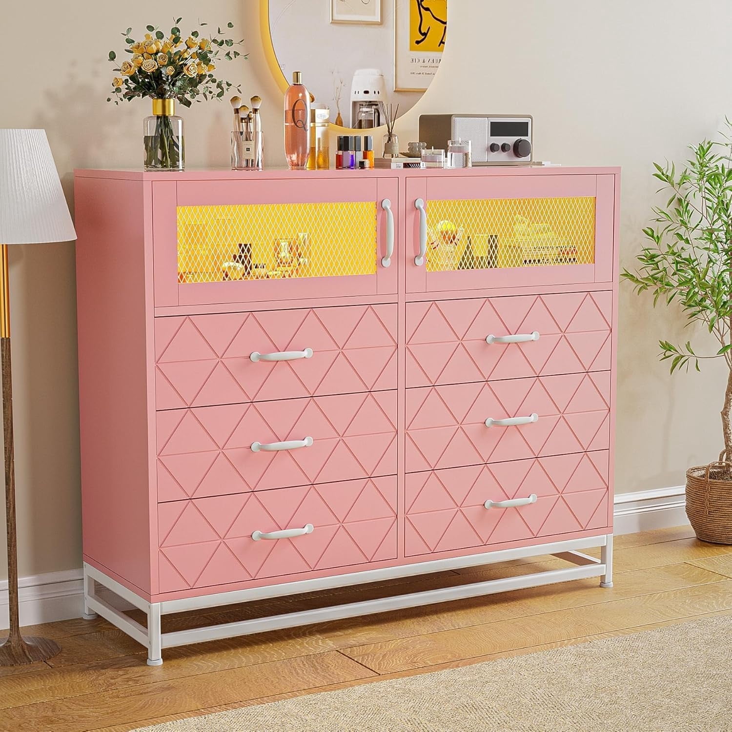 GAOMON 6 Dresser Storage Cabinet With 2 Wire Mesh Doors, Dresser With ...