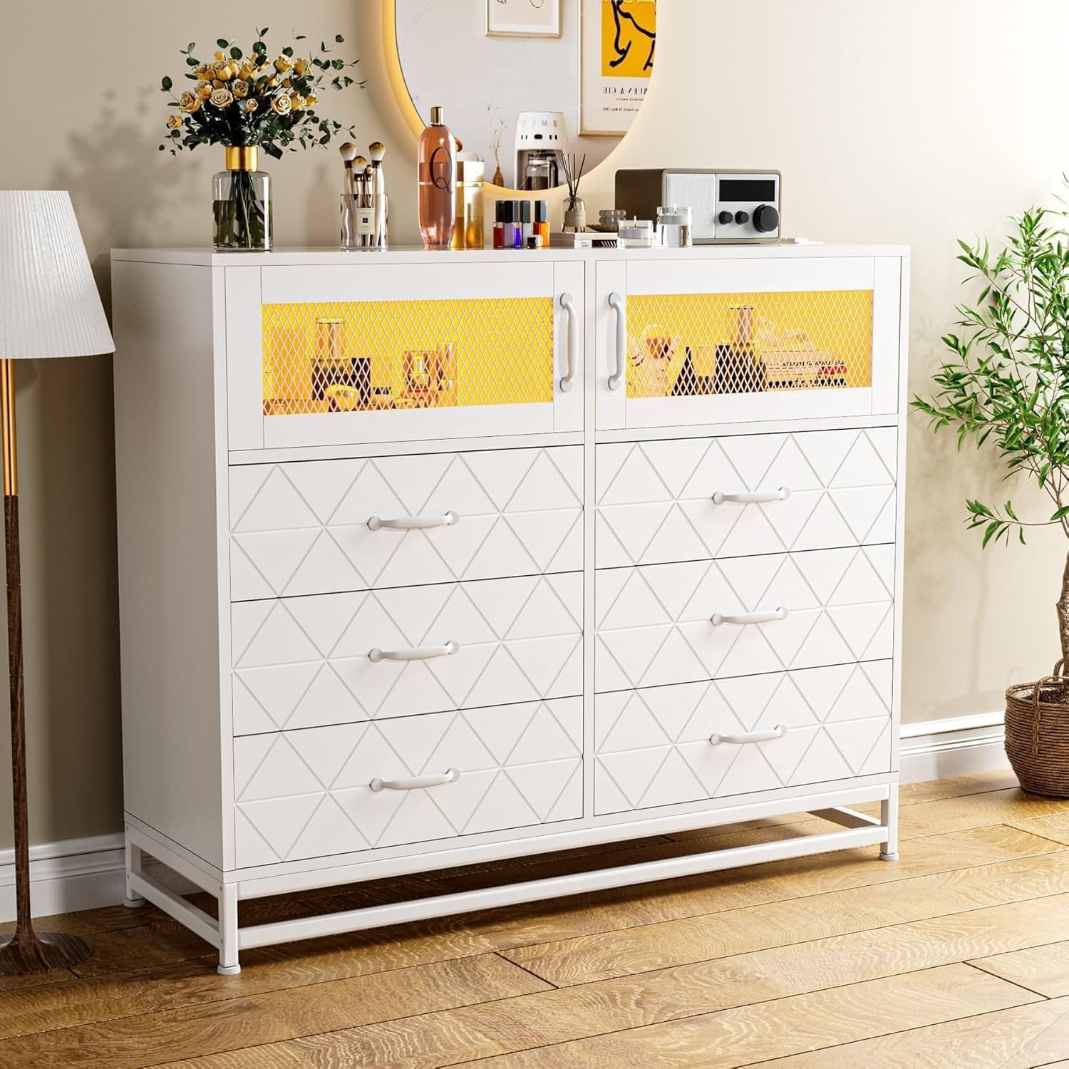 GAOMON 6 Dresser Storage Cabinet With 2 Wire Mesh Doors, Dresser With ...