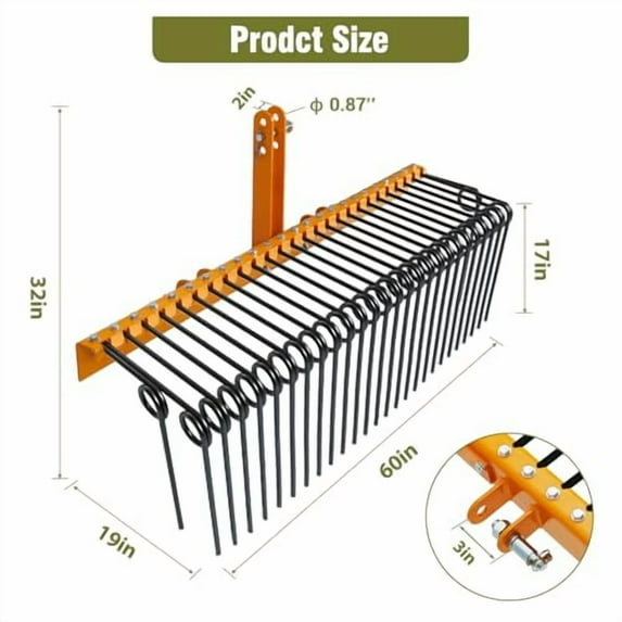 GAOMON 60 Inch Pine Straw Rake, 26 Coil Spring Tines Durable Powder ...