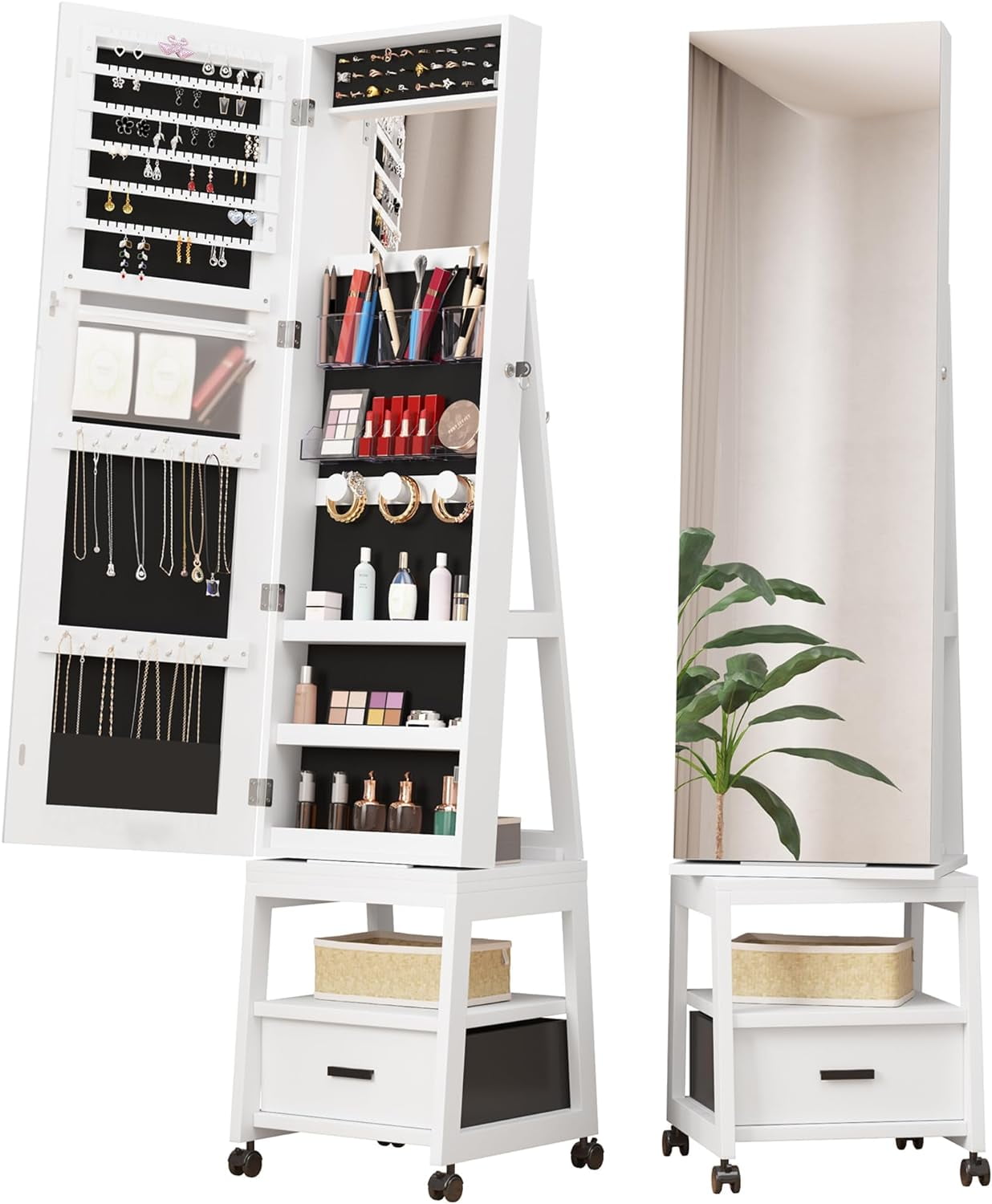 GAOMON 66" H Jewelry Armoire with Full Length Mirror, 360° Rotating ...