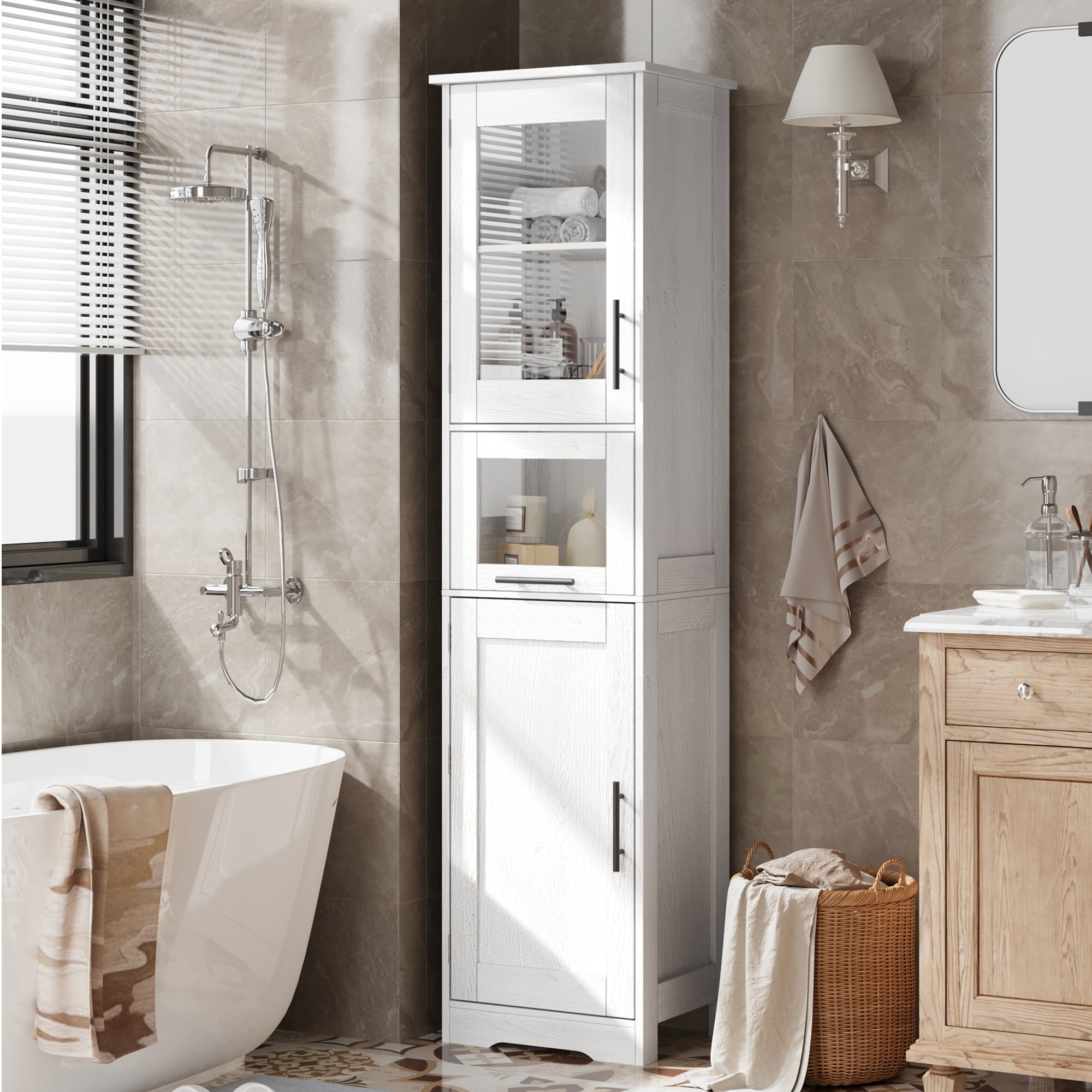 GAOMON 67" Tall Cabinet - Slim Storage Cabinet with Doors & Adjustable ...