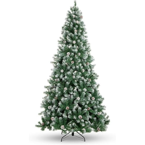 GAOMON 6ft Green Prelit Christmas Tree, Snow Flocked, Pine Cones, 650 ...