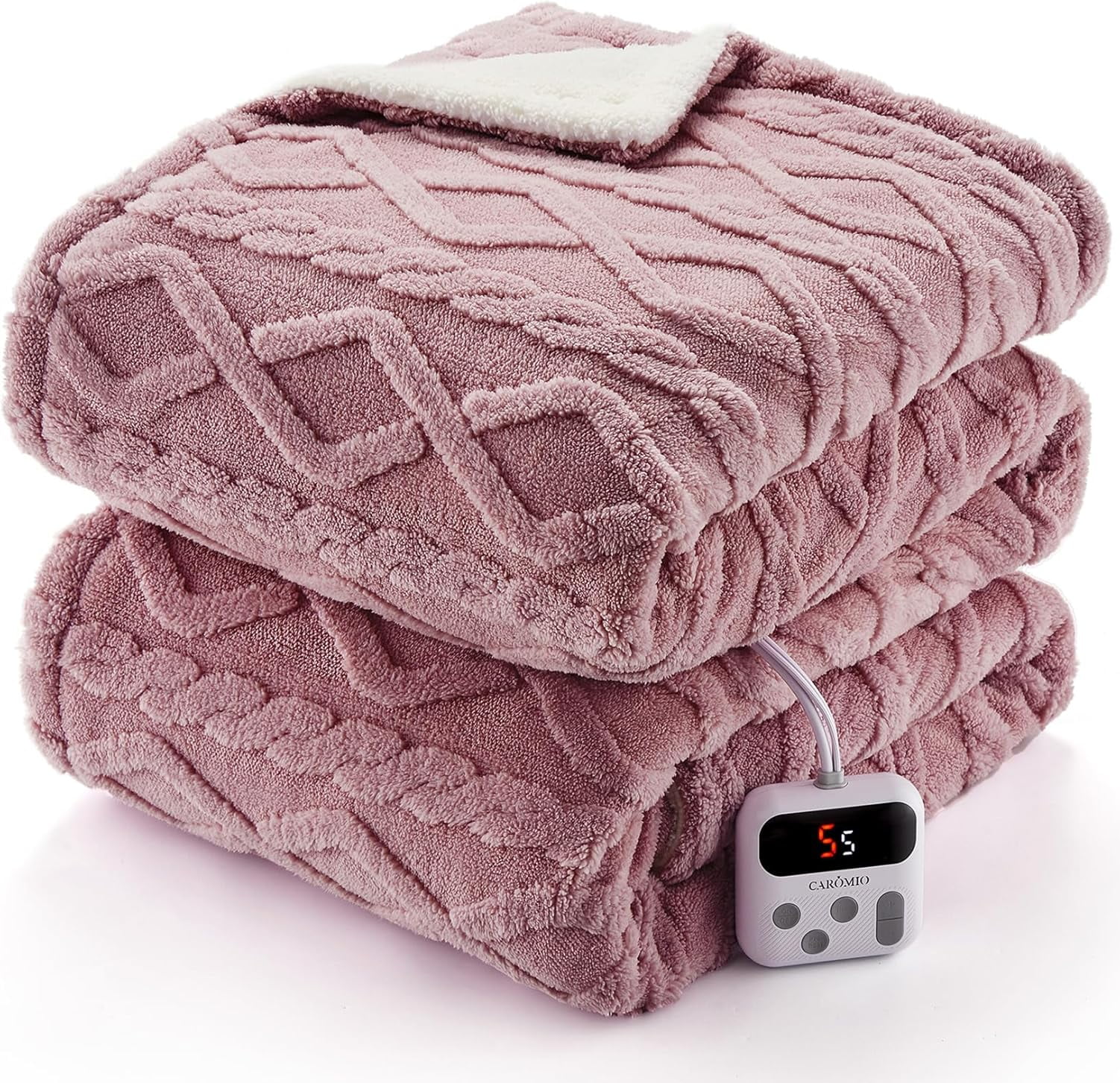 GAOMON 72"x84" Dusty Pink Electric Blankets, Tufted Sherpa Heated Throw ...