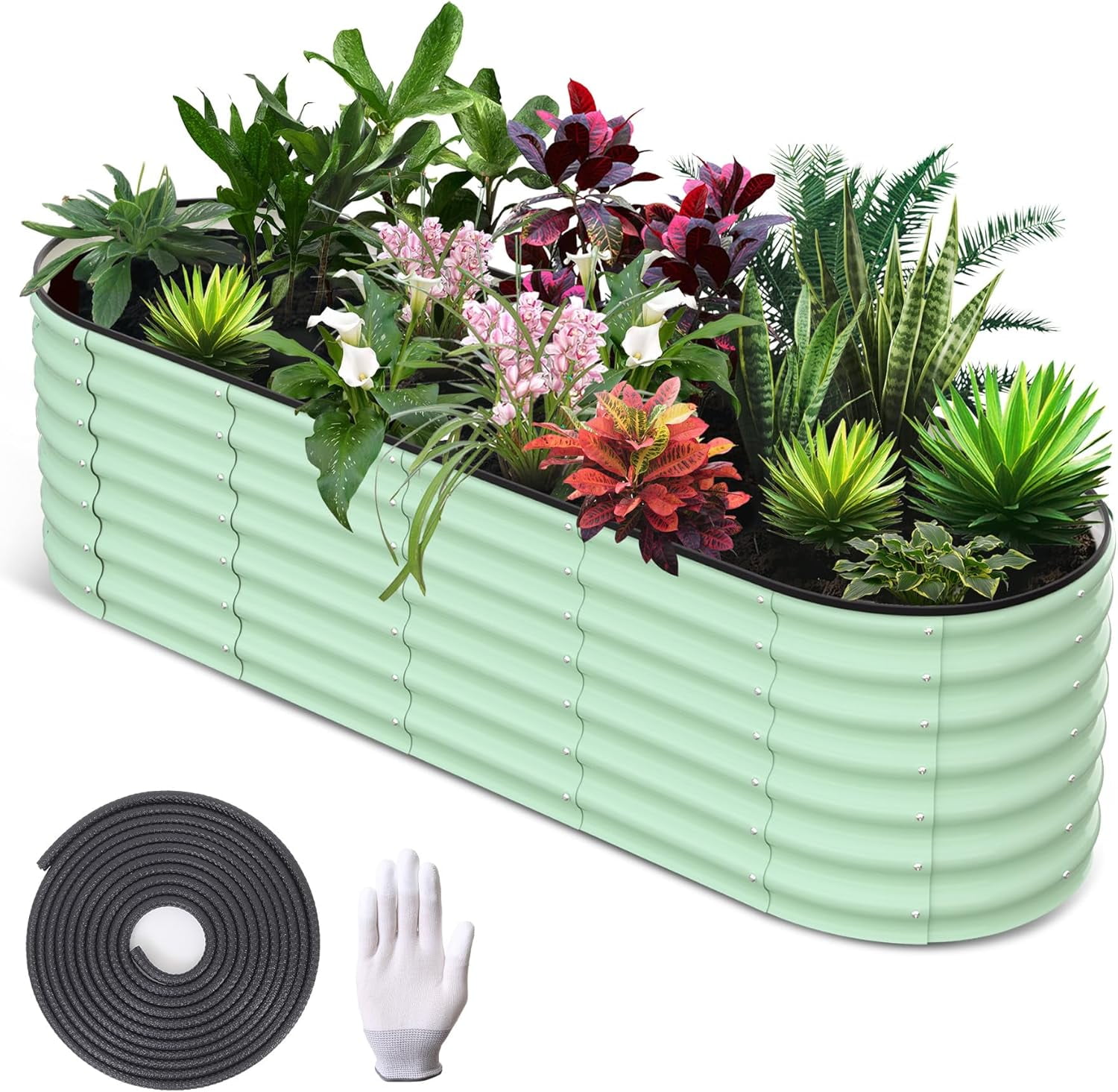 GAOMON 8x2x2ft Galvanized Raised Garden Bed Kit, Large Oval Outdoor ...