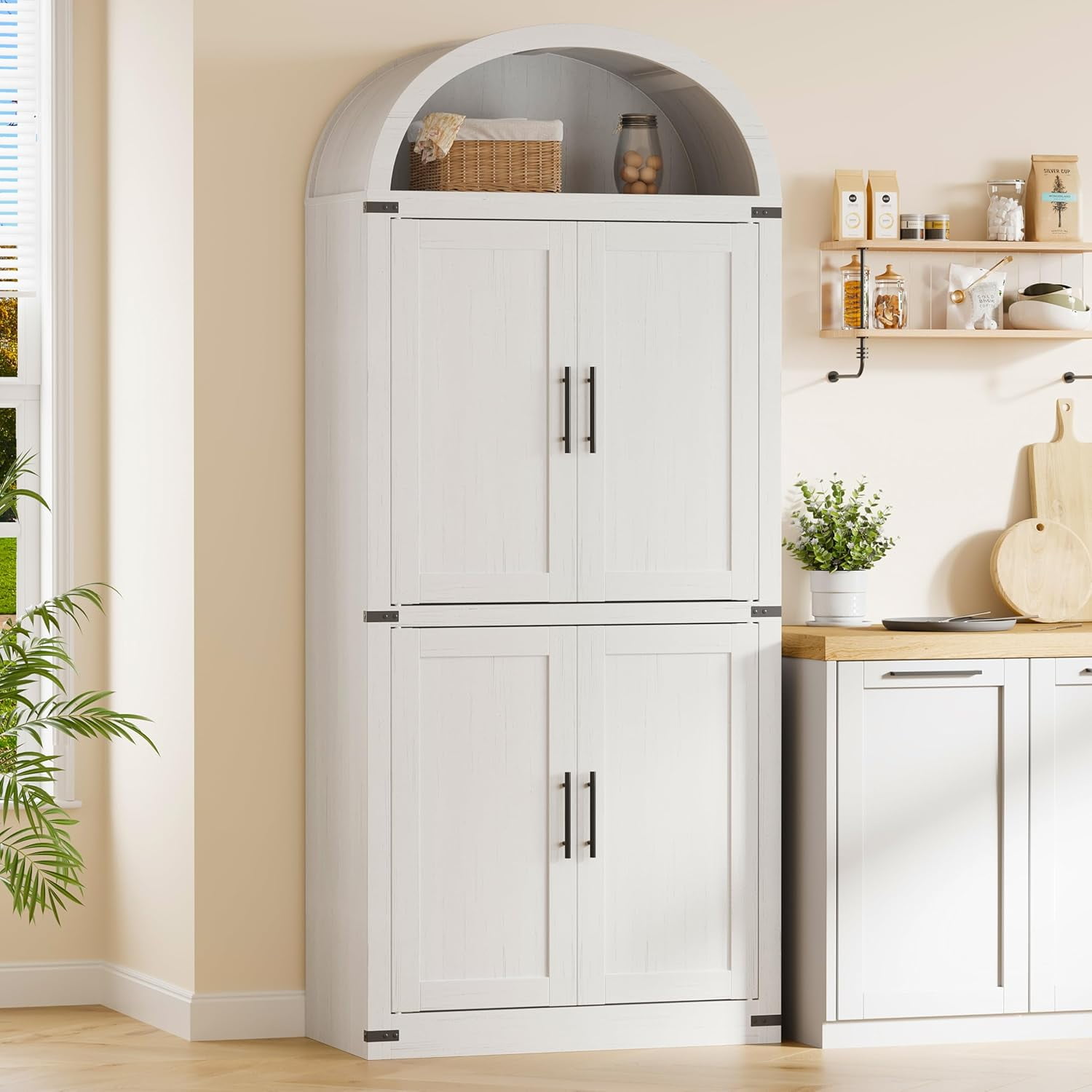 GAOMON Arched Cabinet 71.6" Tall Kitchen Pantry, Farmhouse Storage ...