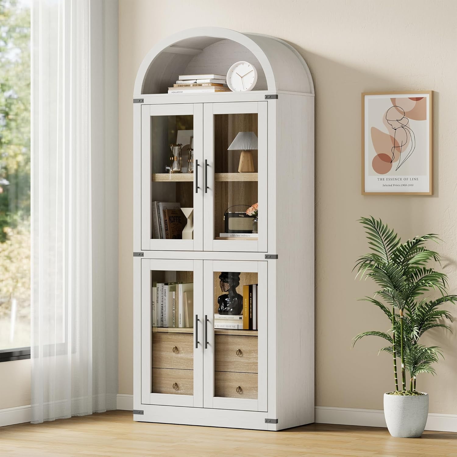 GAOMON Bookcases, Antique White Exterior + Original Wood Interior, 71.7 ...