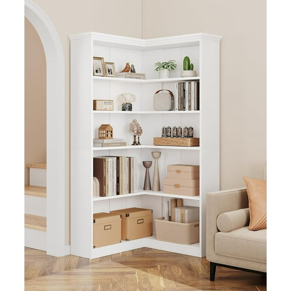 GAOMON Bookcases, Full Back Panel White, 31.5"W x 31.5"D x 72.8"H, 5 ...
