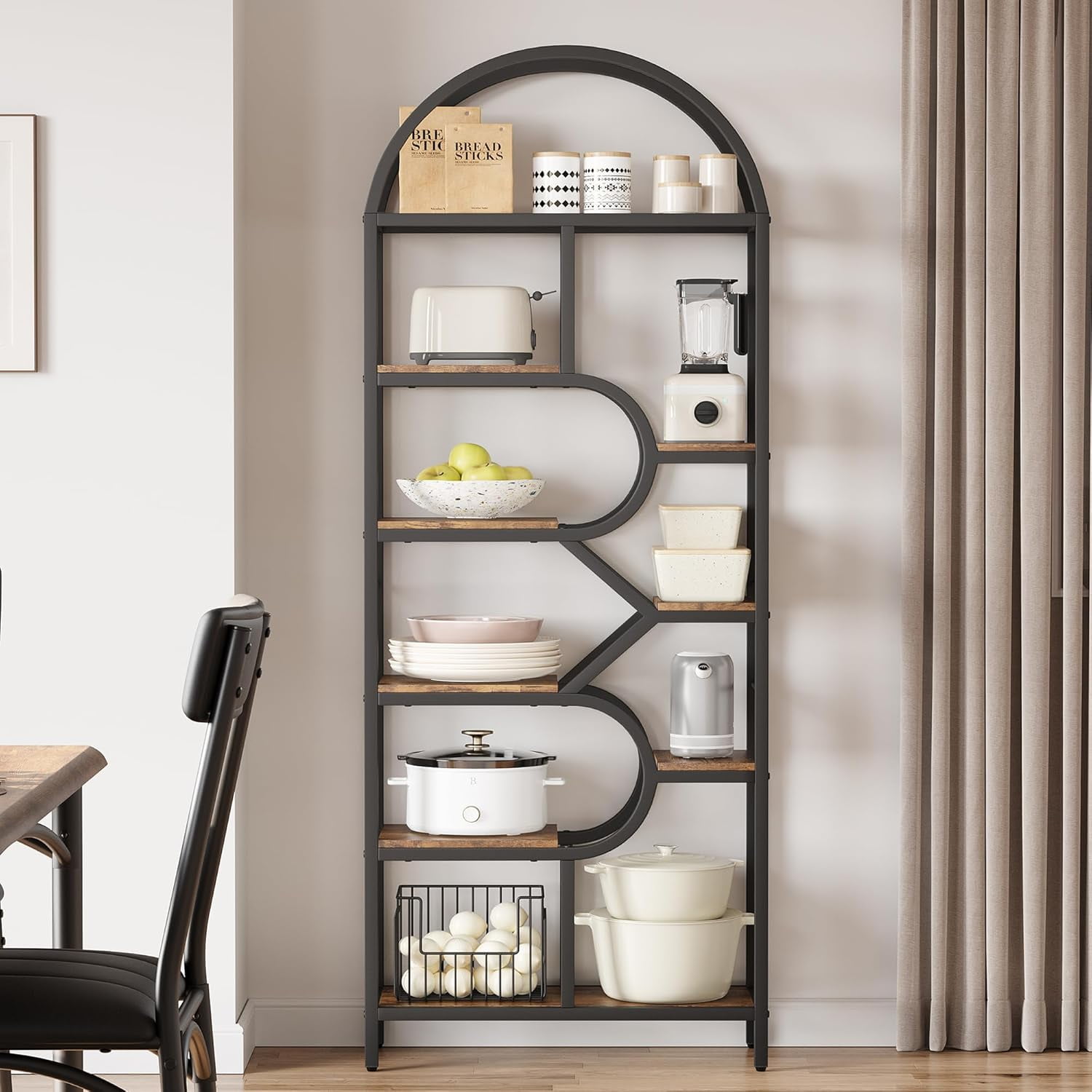 GAOMON Bookshelf, 6 Tier Arched Bookcase, 81.7" Tall Geometric Display ...