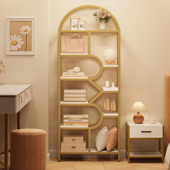 GAOMON Bookshelf, 6 Tier Arched Bookcase, 81.7" Tall Geometric Display ...