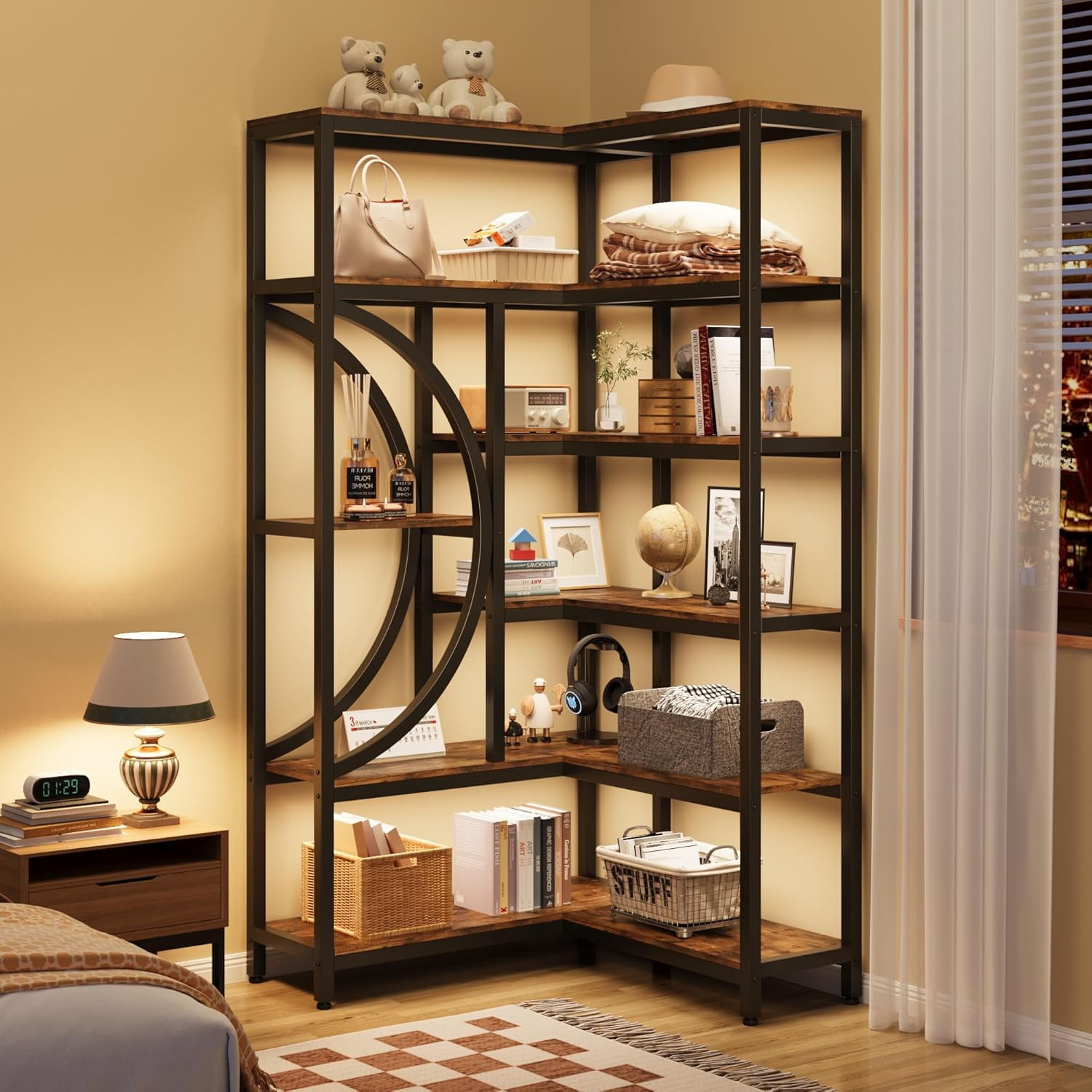 GAOMON Bookshelf, 6-Tier L-Shaped Corner Bookshelf, 71" Industrial ...