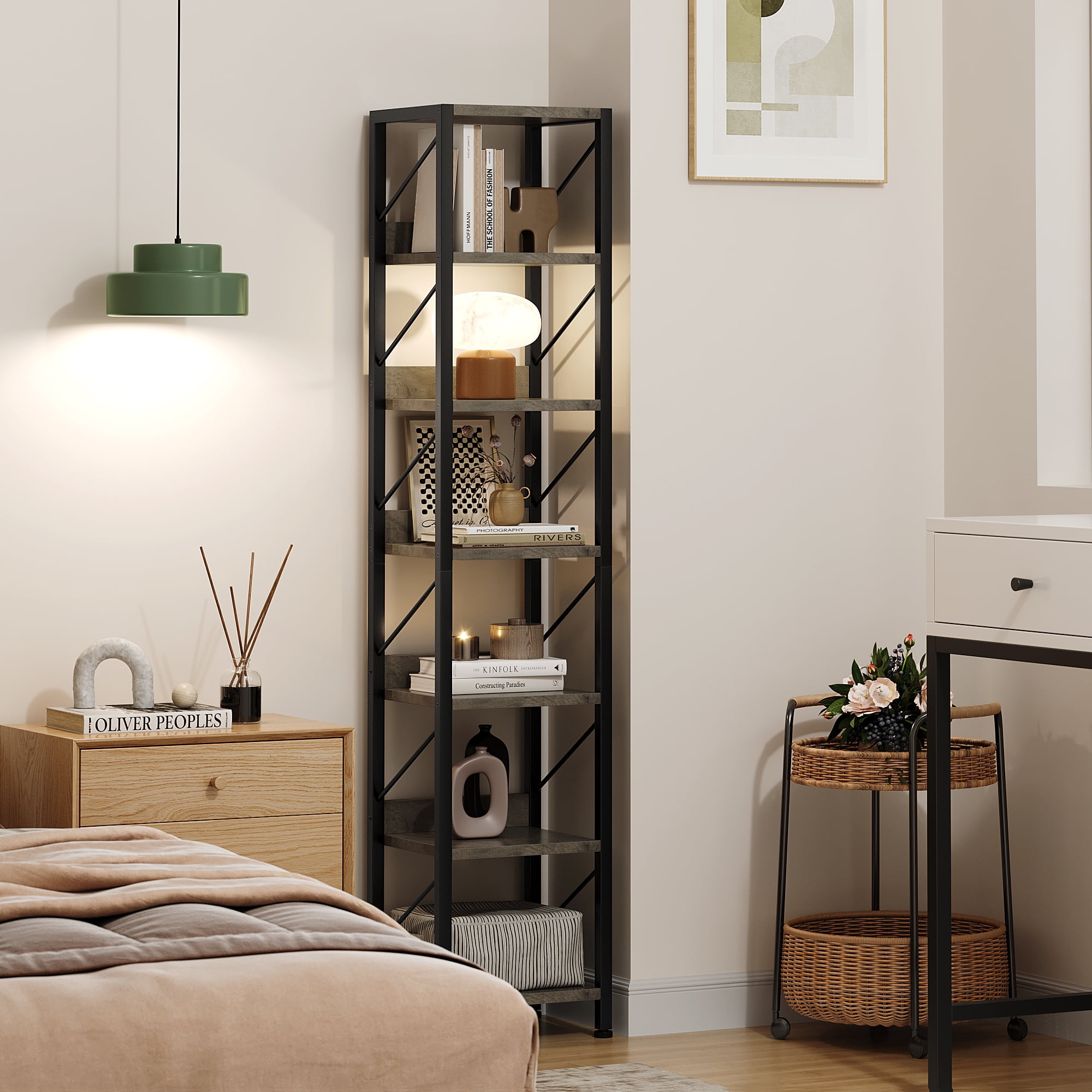 GAOMON Bookshelf, 6 Tier Narrow Bookshelf, 66" Tall Small Freestanding ...