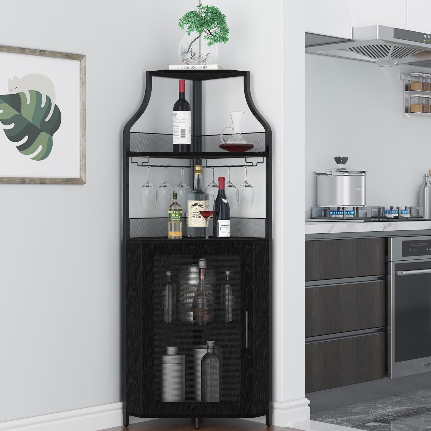 GAOMON Corner Wine Bar Cabinet with Large Storage Space and Removable ...