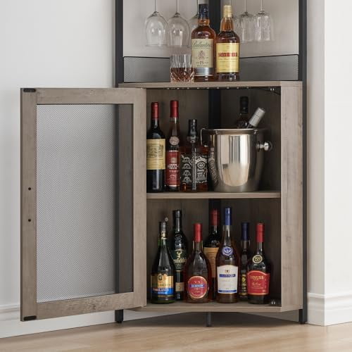 GAOMON Corner Wine Bar Cabinet with Large Storage Space and Removable ...